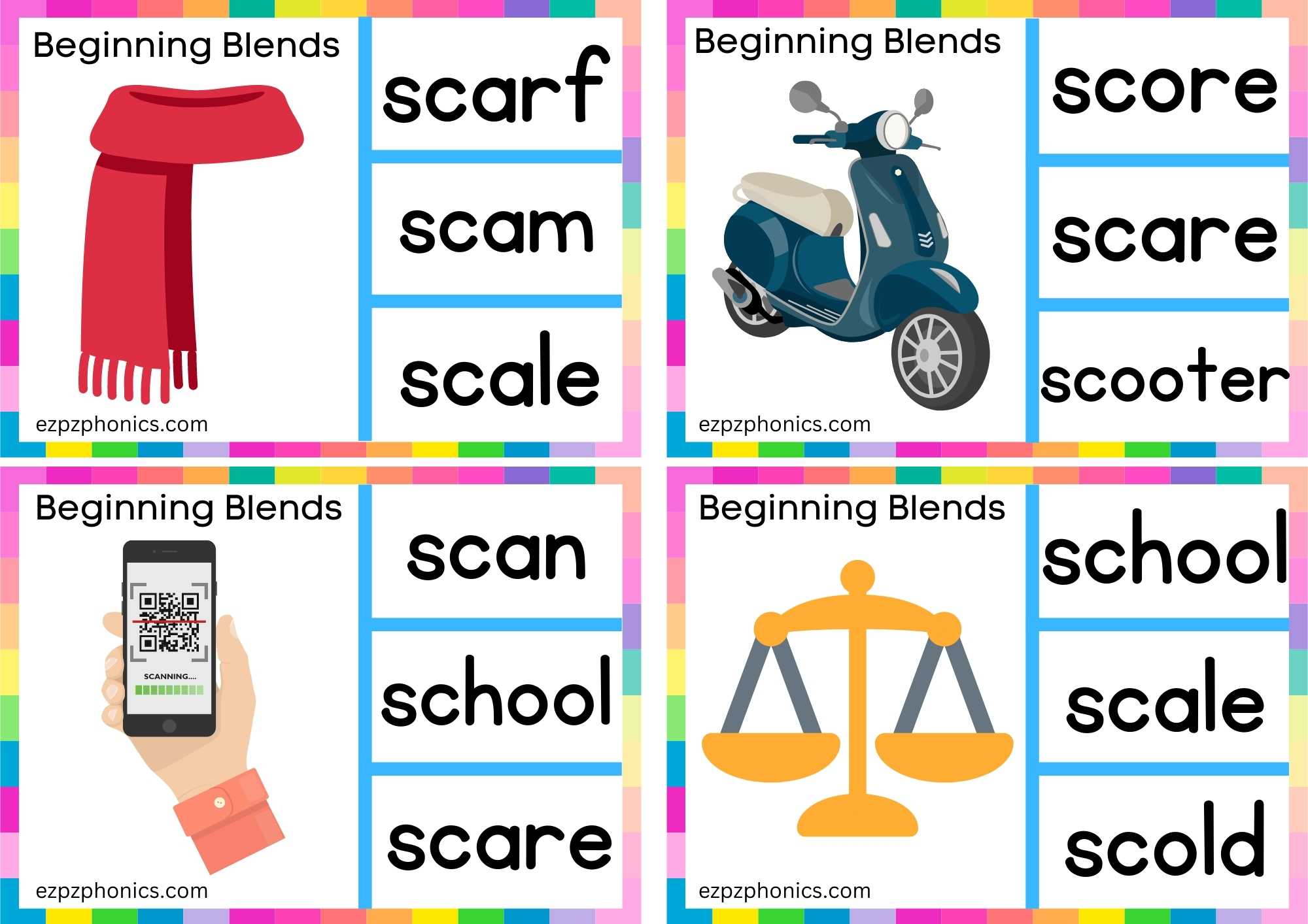 SC Beginning Blends Clip Cards Look At The Image And Clip The Correct ...
