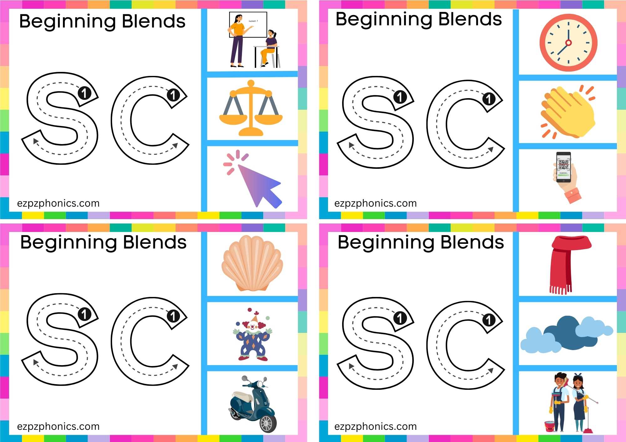SC Beginning Blends Clip Cards Trace The Letters And Clip The Correct ...
