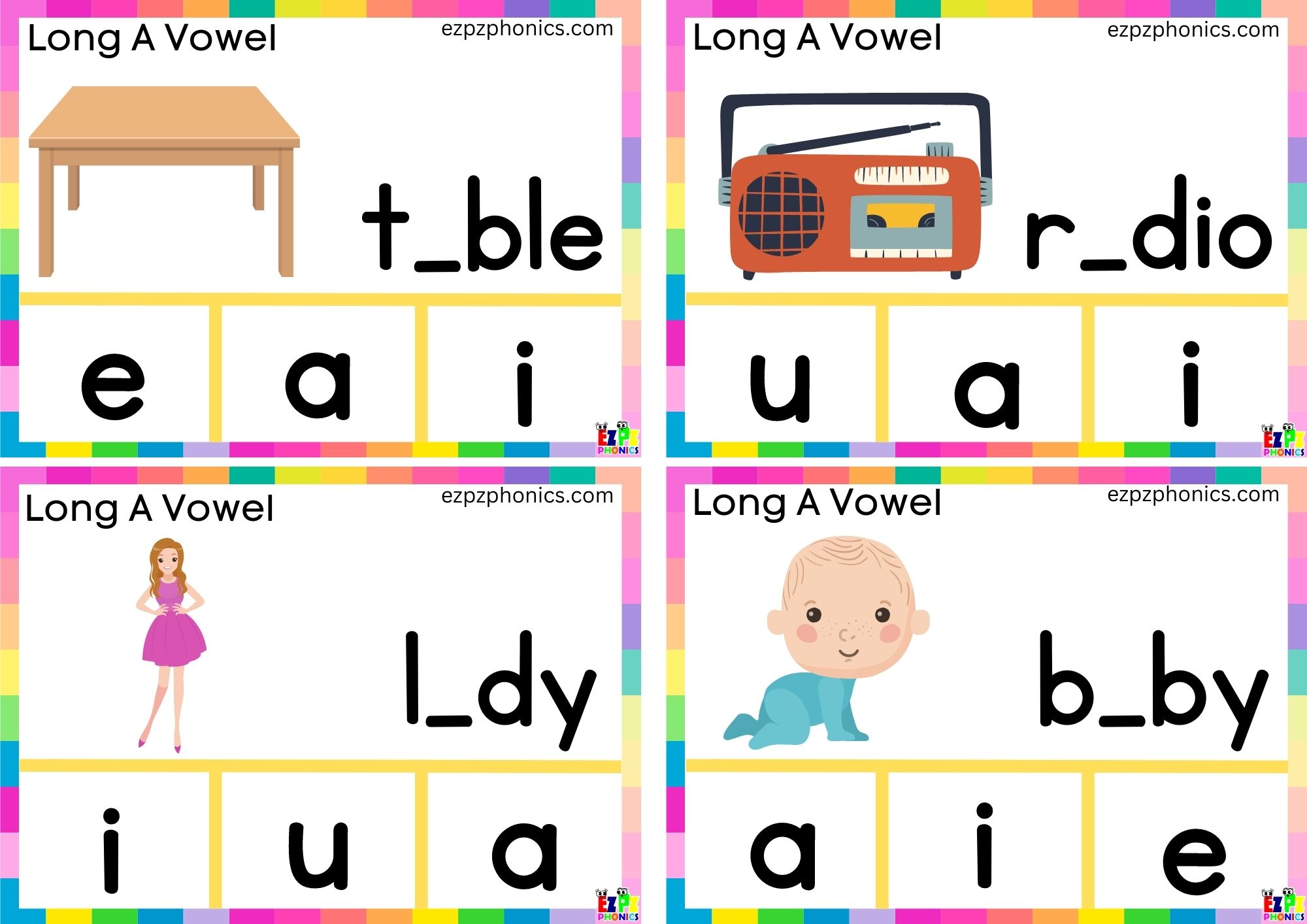 Finish the word and clip the correct letter Clip cards for long a vowel ...