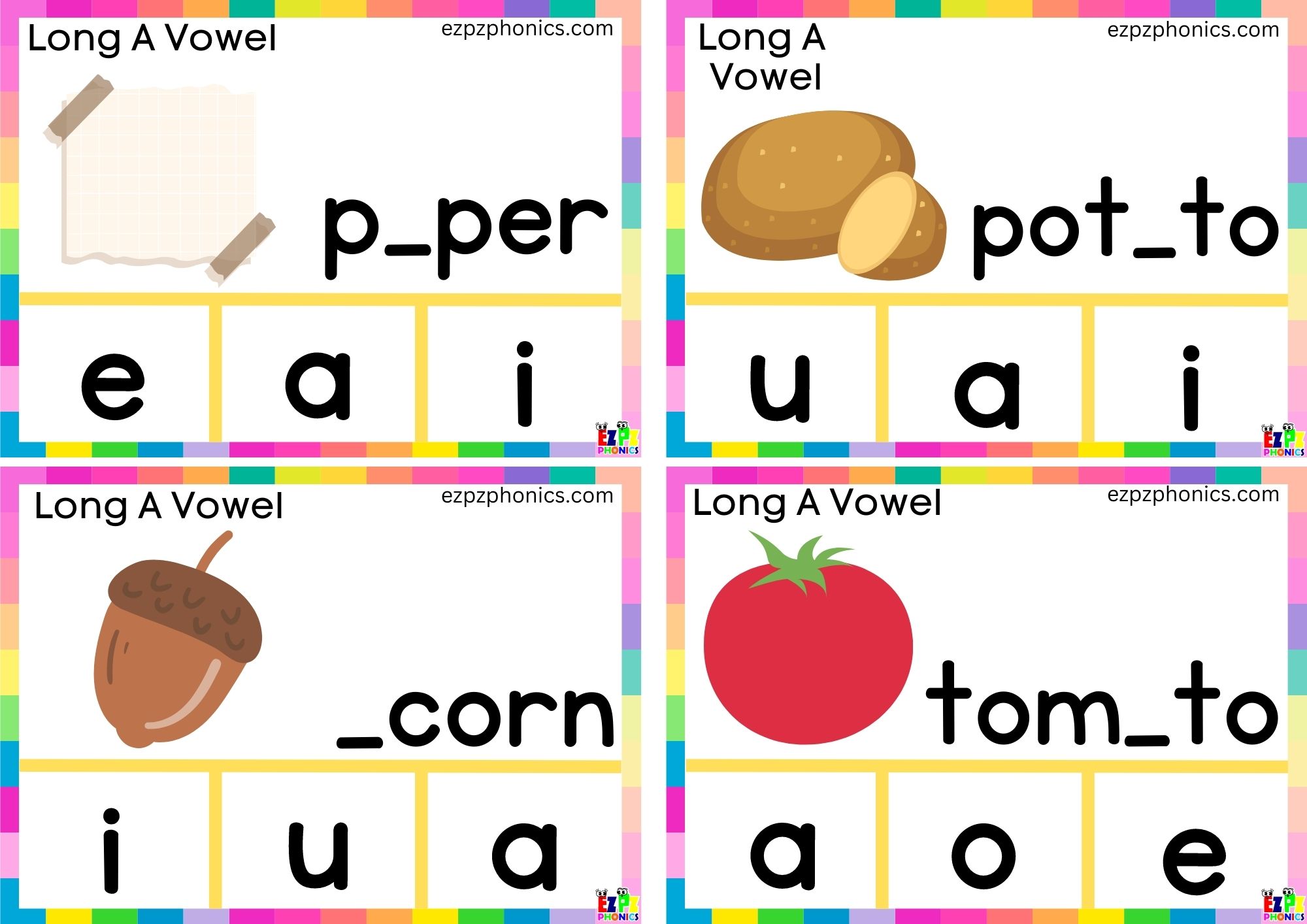 Finish the word and clip the correct letter Clip cards for long a vowel ...