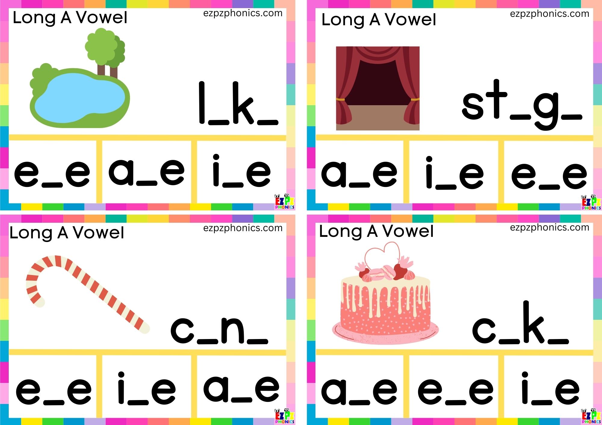 Finish the word and clip the correct letters Clip cards for long a ...