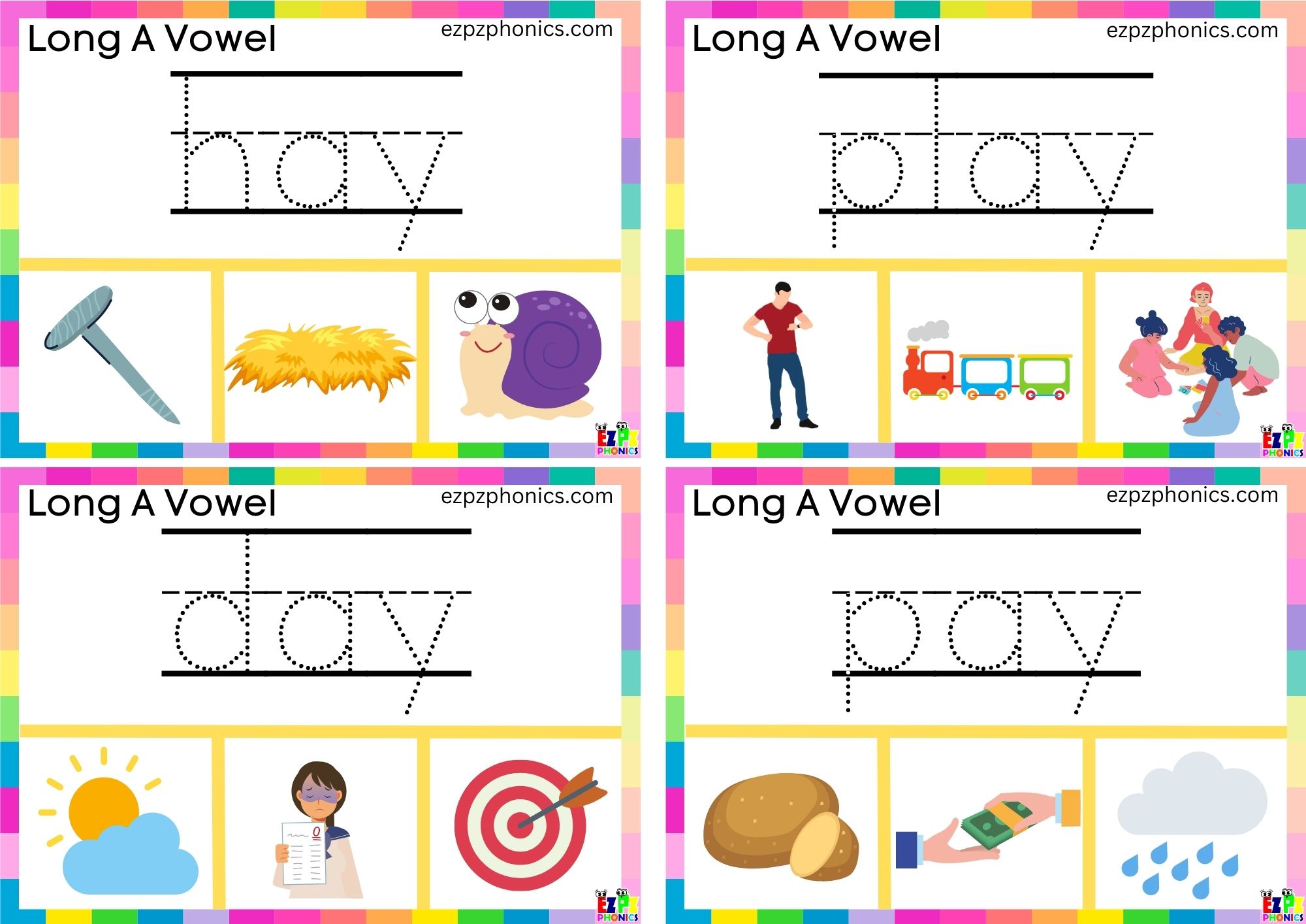 Write the word and clip the image Clip cards for long a vowel ay words ...