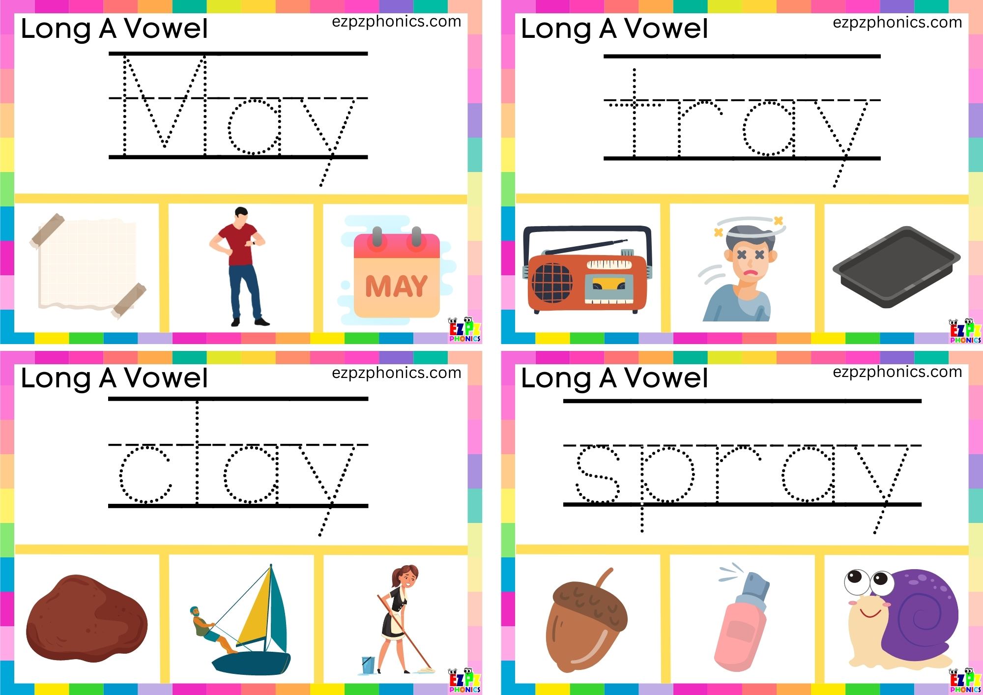 Write the word and clip the image Clip cards for long a vowel ay words ...