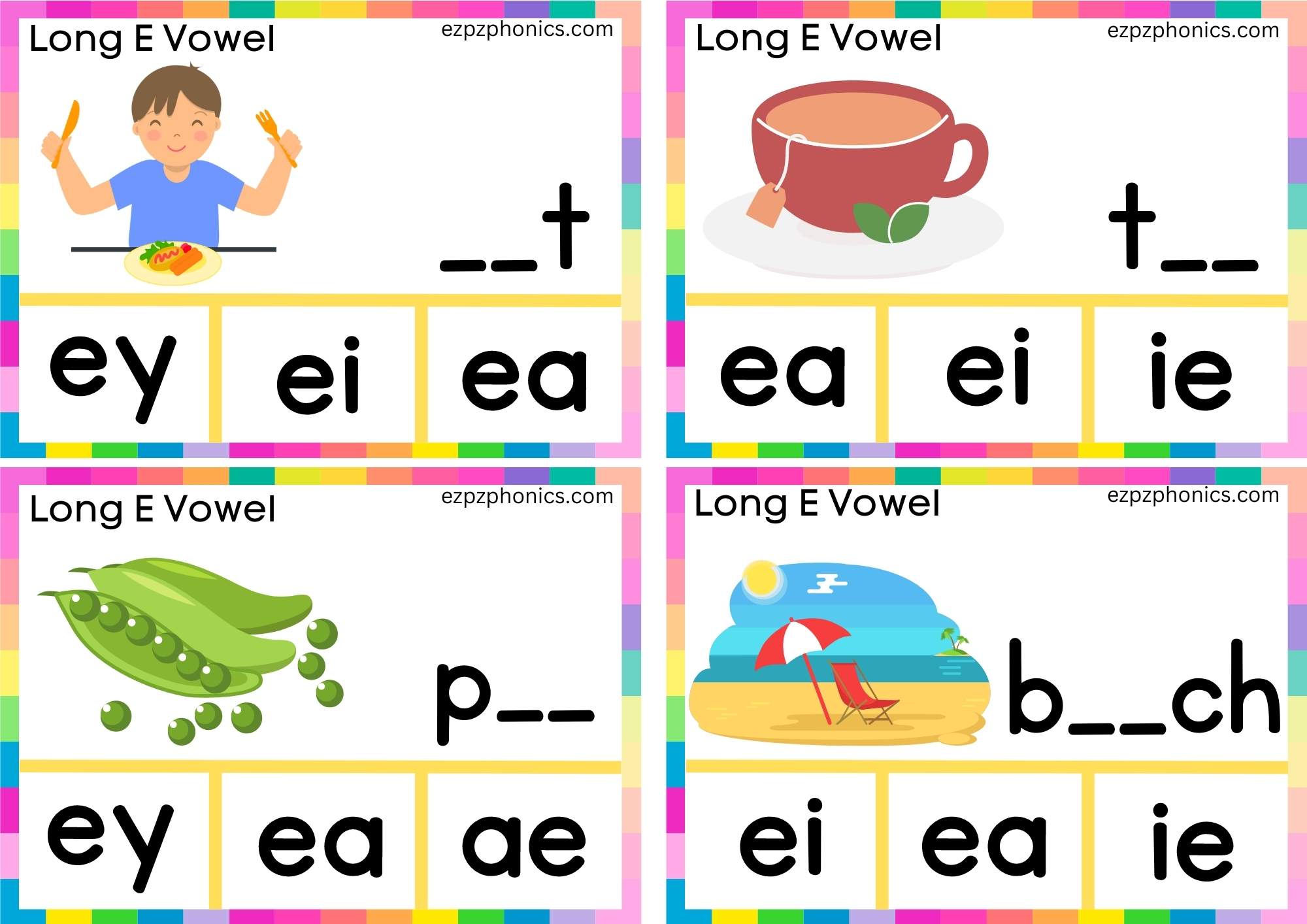 Finish the word and clip the correct letters Clip cards for long e ...