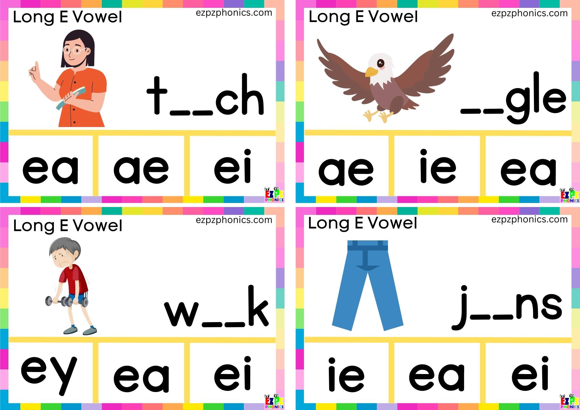 Finish the word and clip the correct letters Clip cards for long e ...