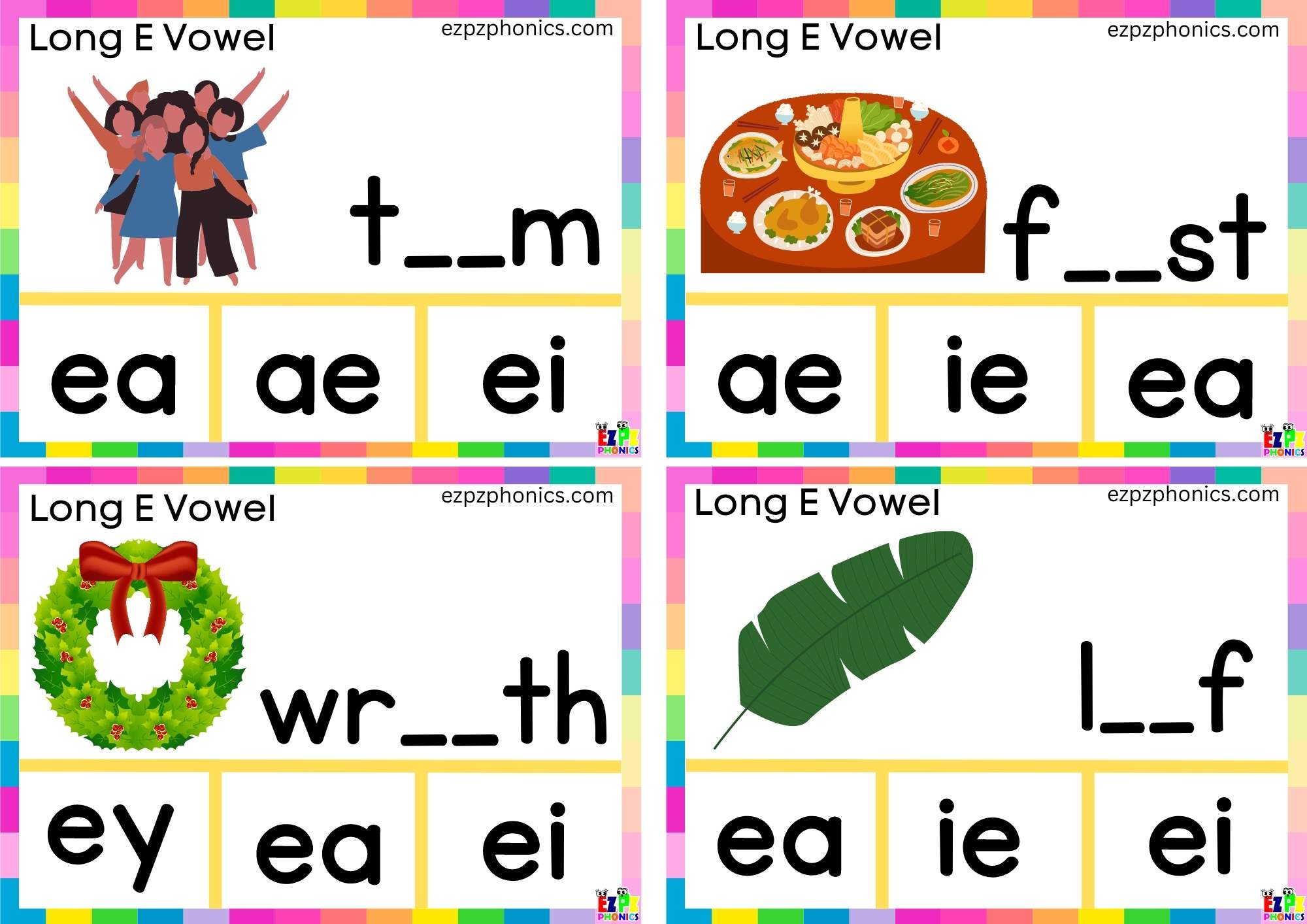 Finish the word and clip the correct letters Clip cards for long e ...