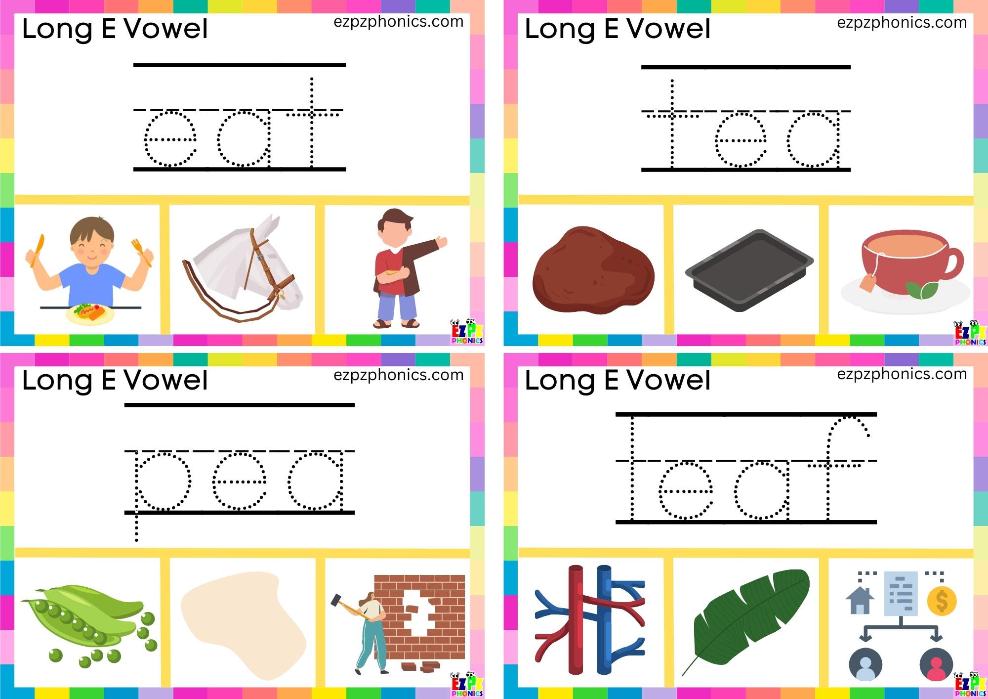 Write the word and clip the image Clip cards for long e vowel ea words ...