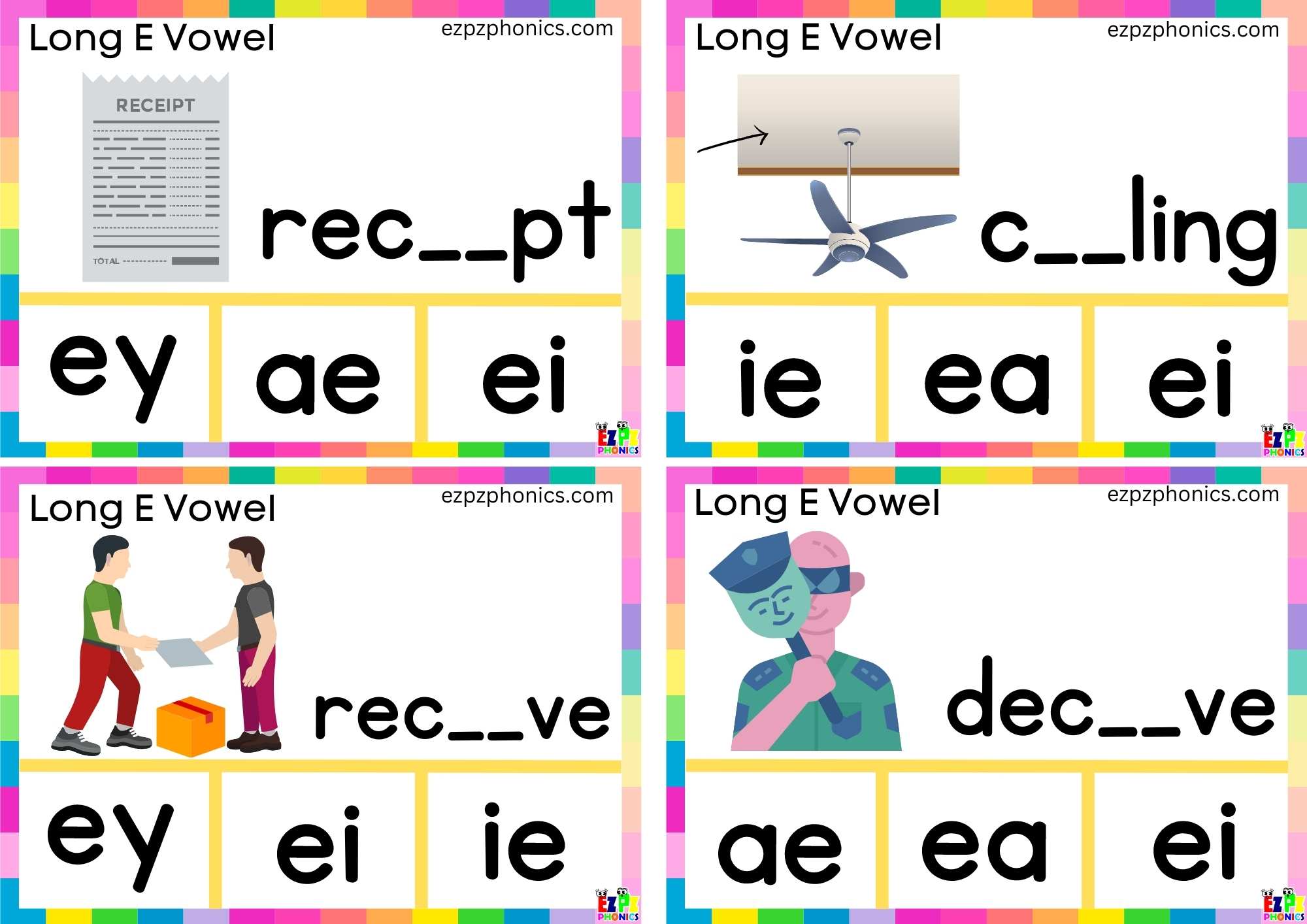 Finish the word and clip the correct letters Clip cards for long e ...