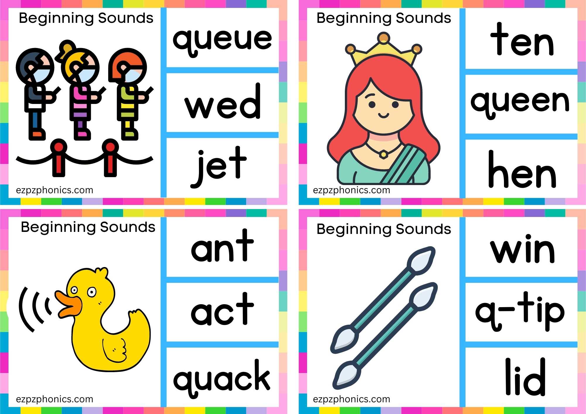 Letter Q Look At The Image And Clip The Correct Word Group 1 ...