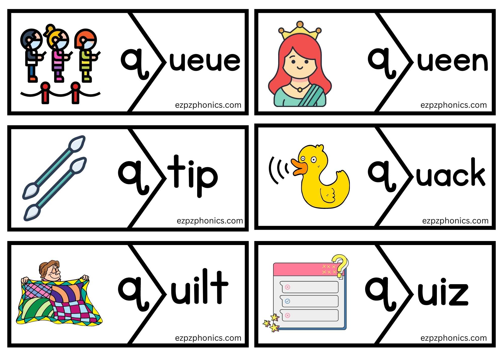 Letter Q Puzzle Word Match 1 - ezpzphonics.com