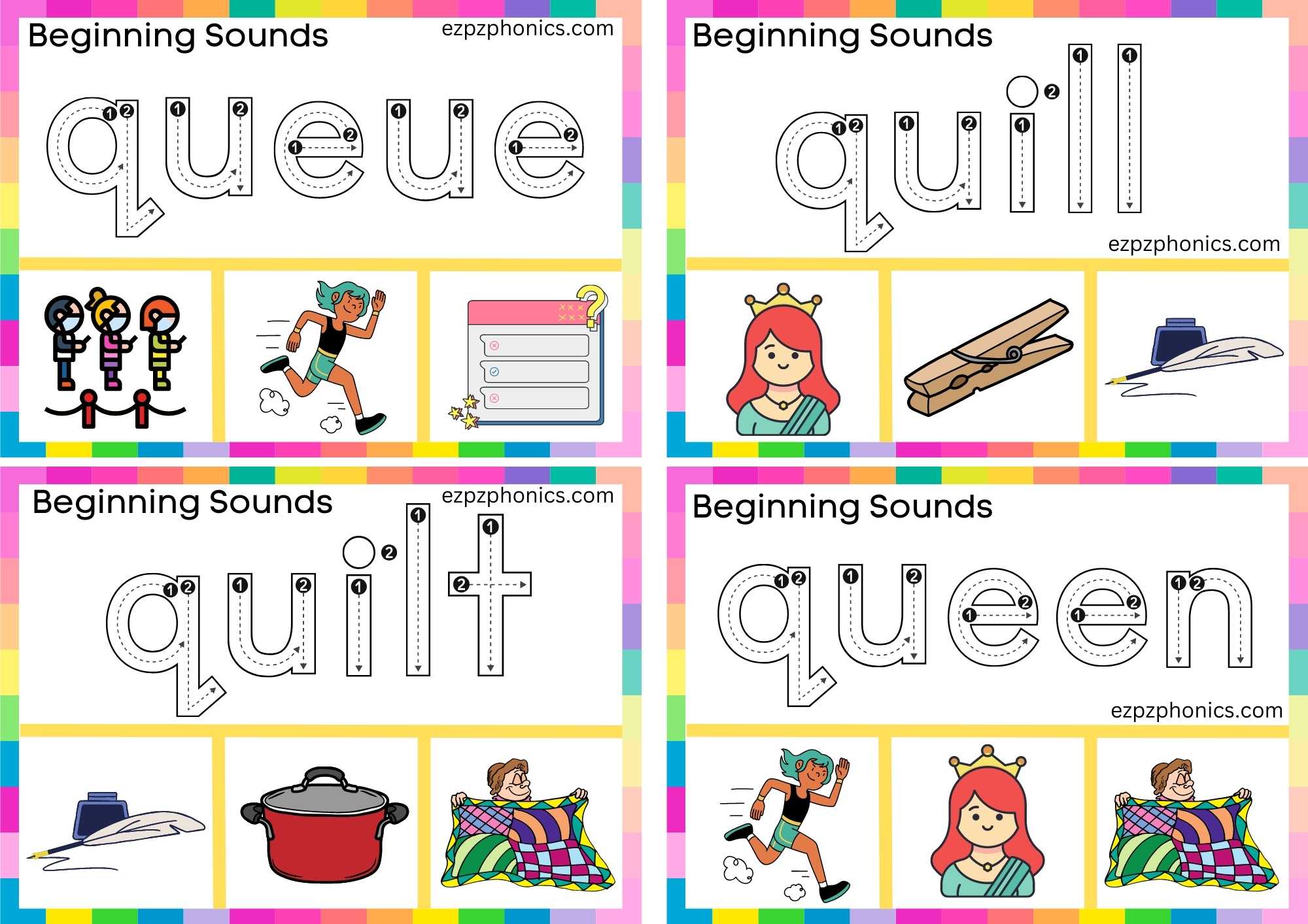 Letter Q Trace The Word And Clip The Correct Image Group 1 ...