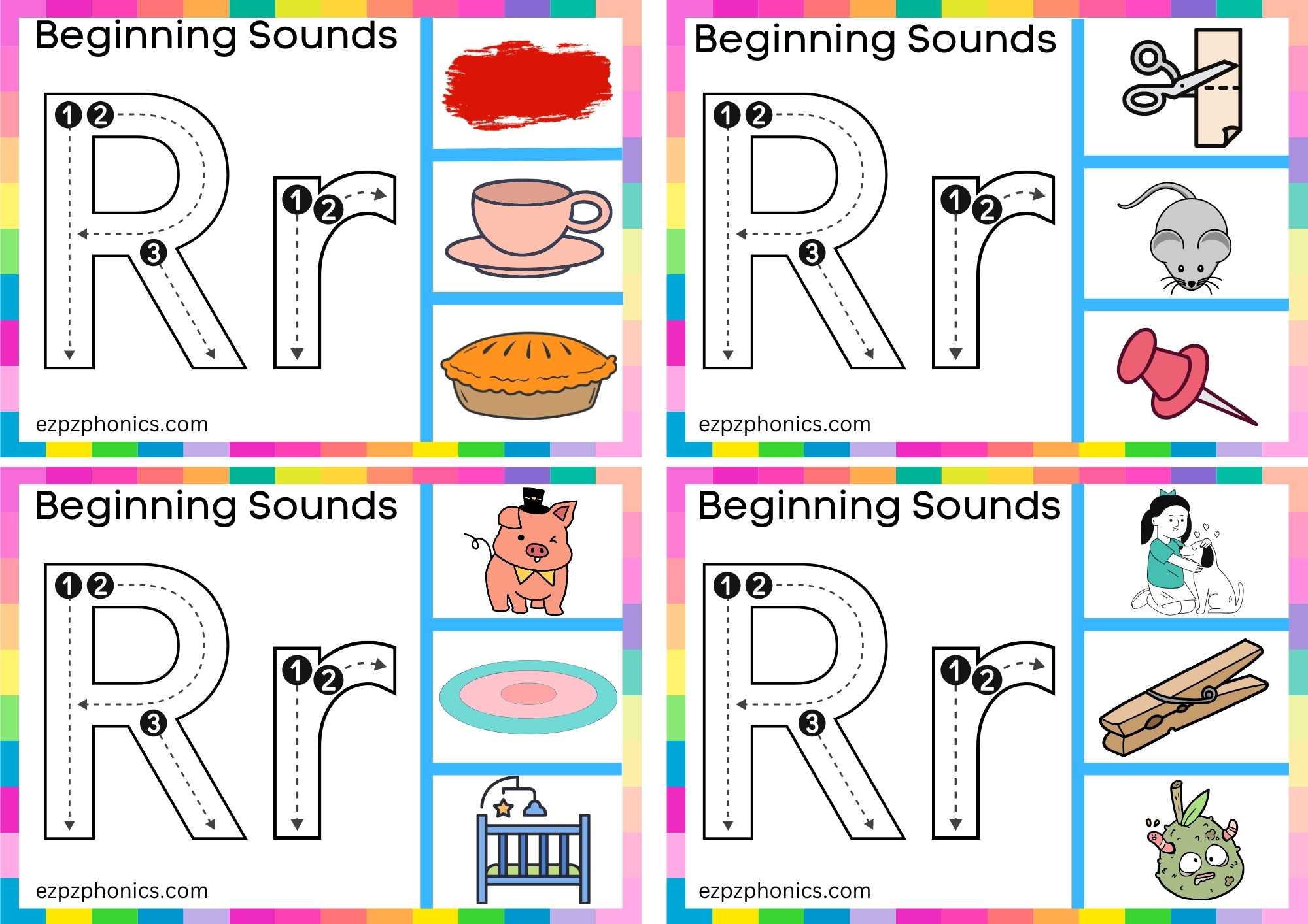 Trace The Letter R And Clip The Image Set 1 - ezpzphonics.com