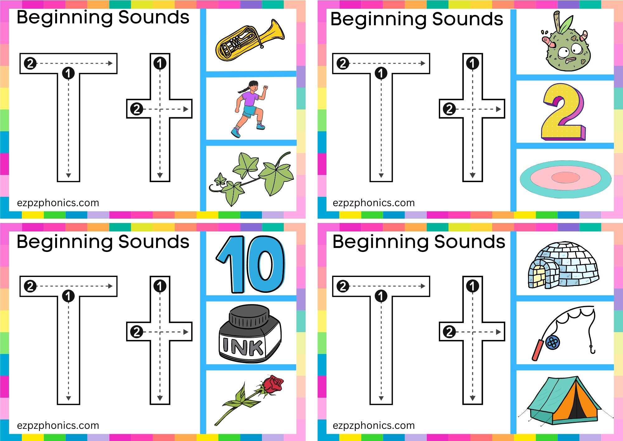 Trace The Letter T And Clip The Image Set 2 - ezpzphonics.com