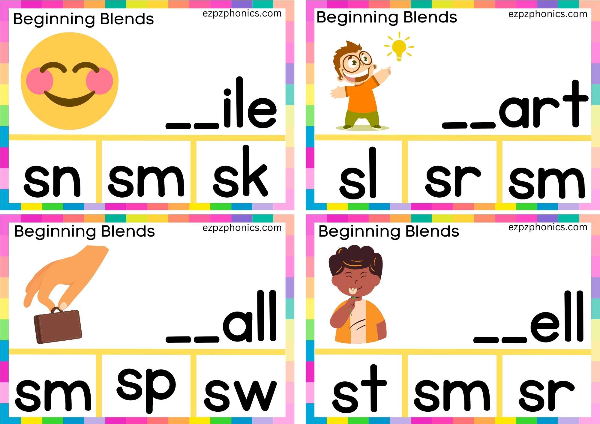 SM Beginning Blends Clip Cards Finish The Words And Clip The Correct ...