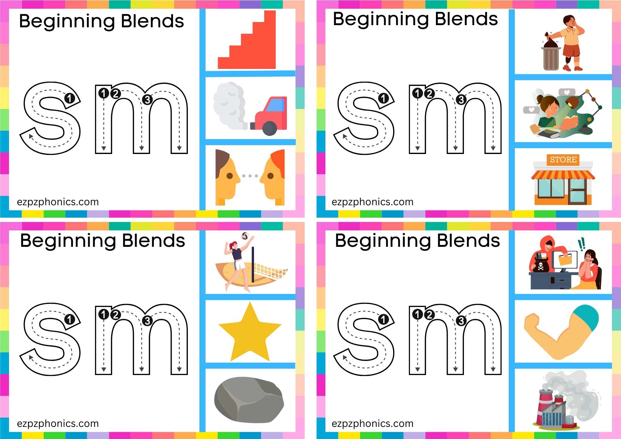 SM Beginning Blends Clip Cards Trace The Letters And Clip The Correct ...