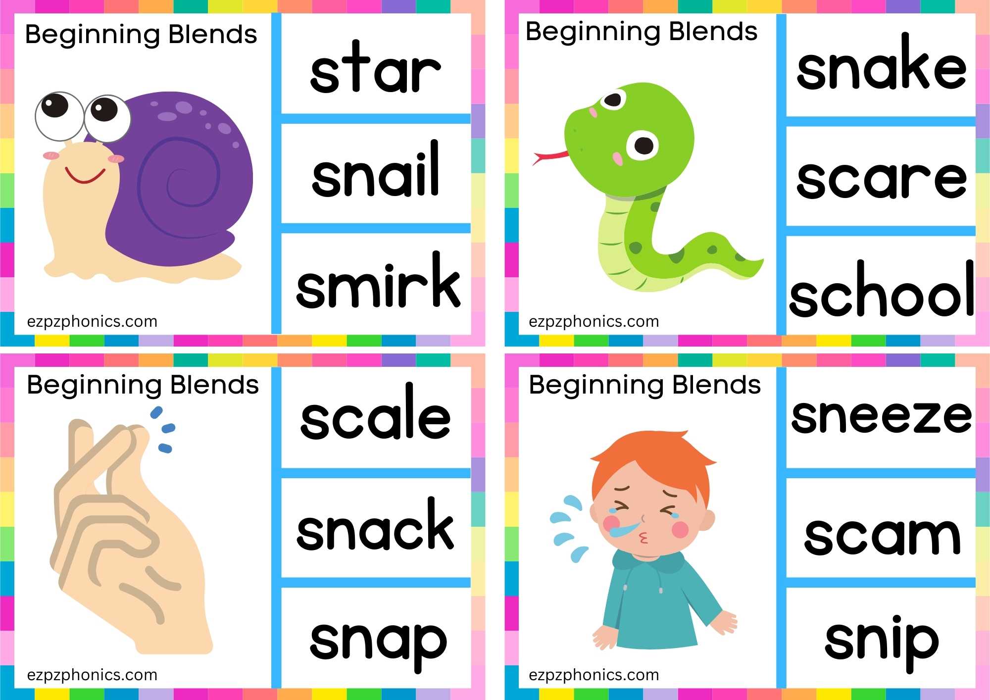 SN Beginning Blends Clip Cards Look At The Image And Clip The Correct ...