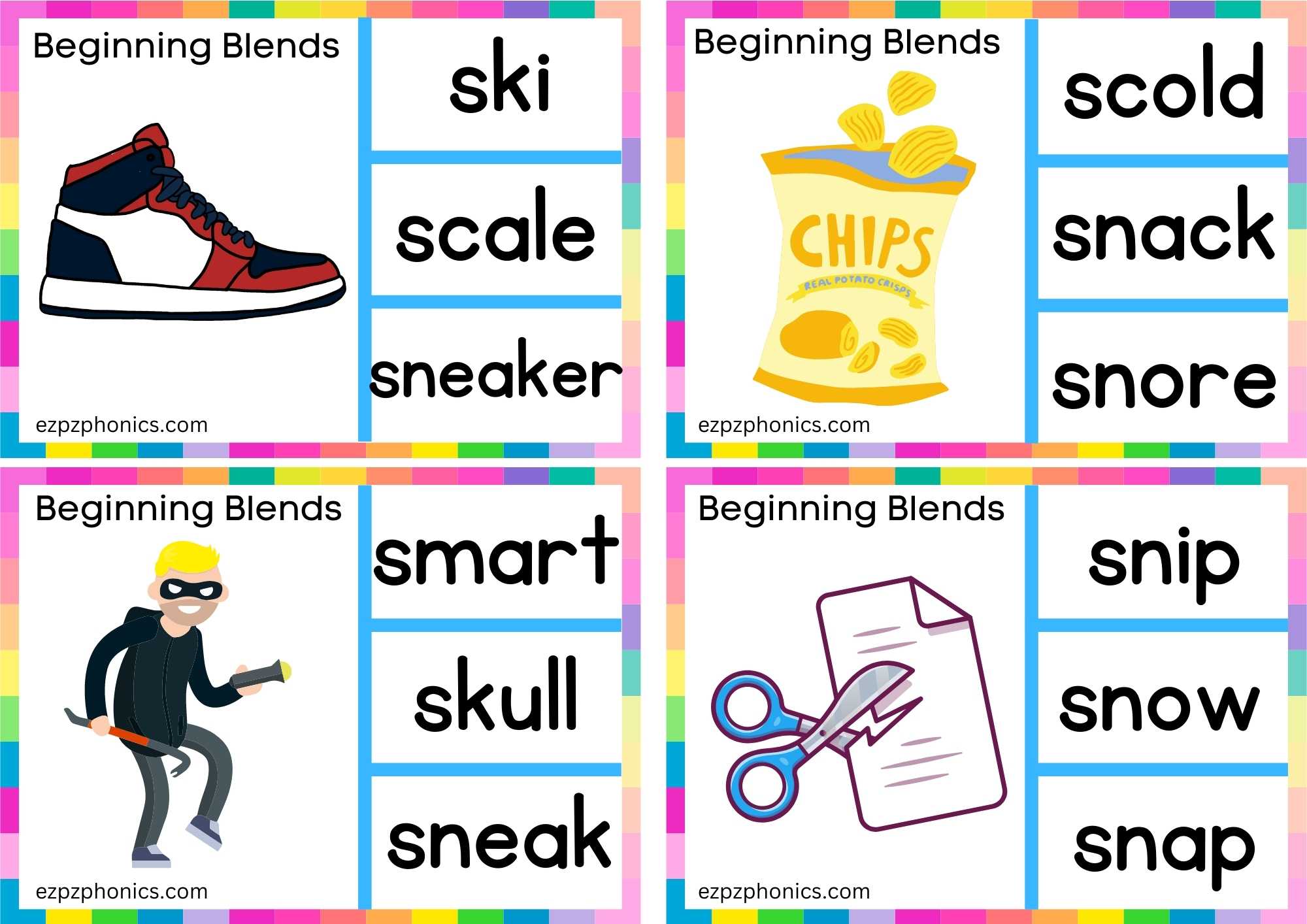 SN Beginning Blends Clip Cards Look At The Image And Clip The Correct ...