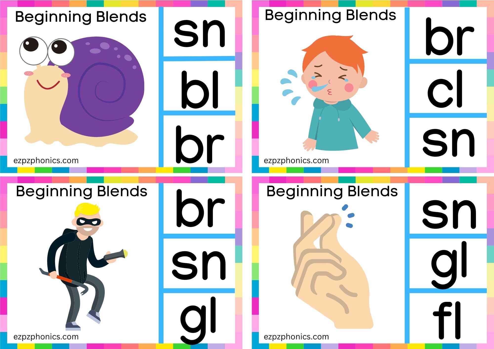 SN Beginning Blends Clip Cards Look At The Images And Clip The Correct ...