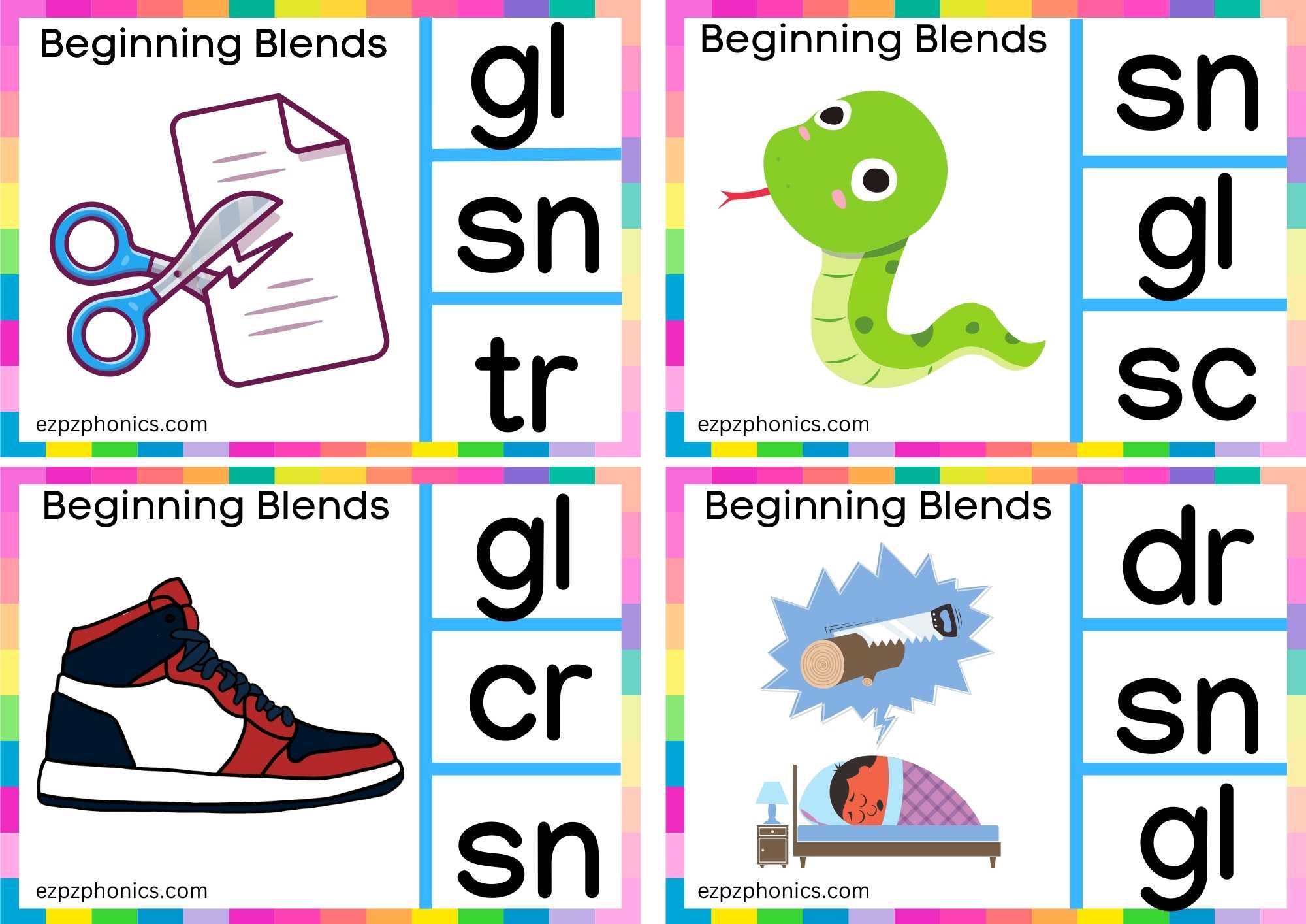SN Beginning Blends Clip Cards Look At The Images And Clip The Correct ...