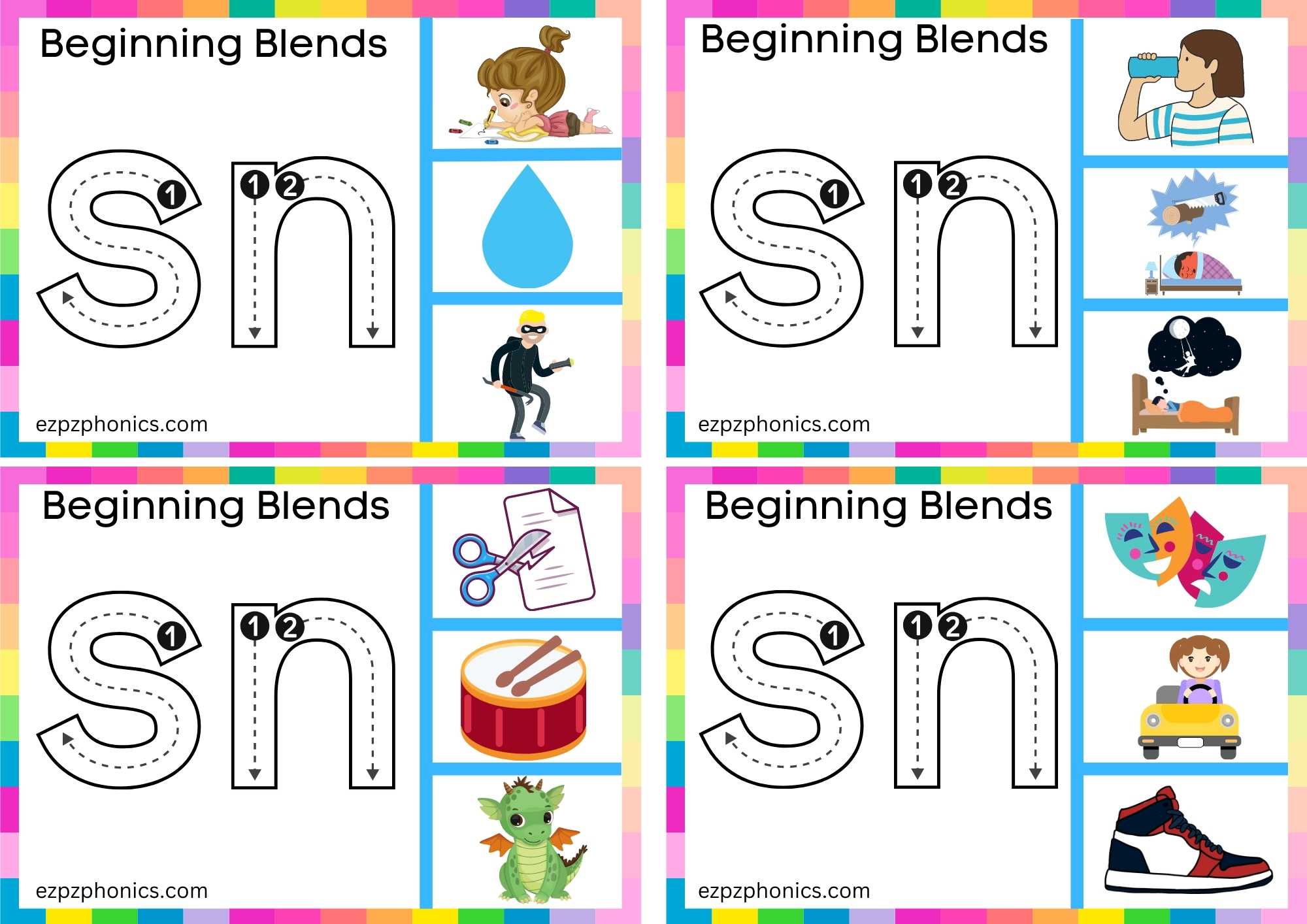 SN Beginning Blends Clip Cards Trace The Letters And Clip The Correct ...