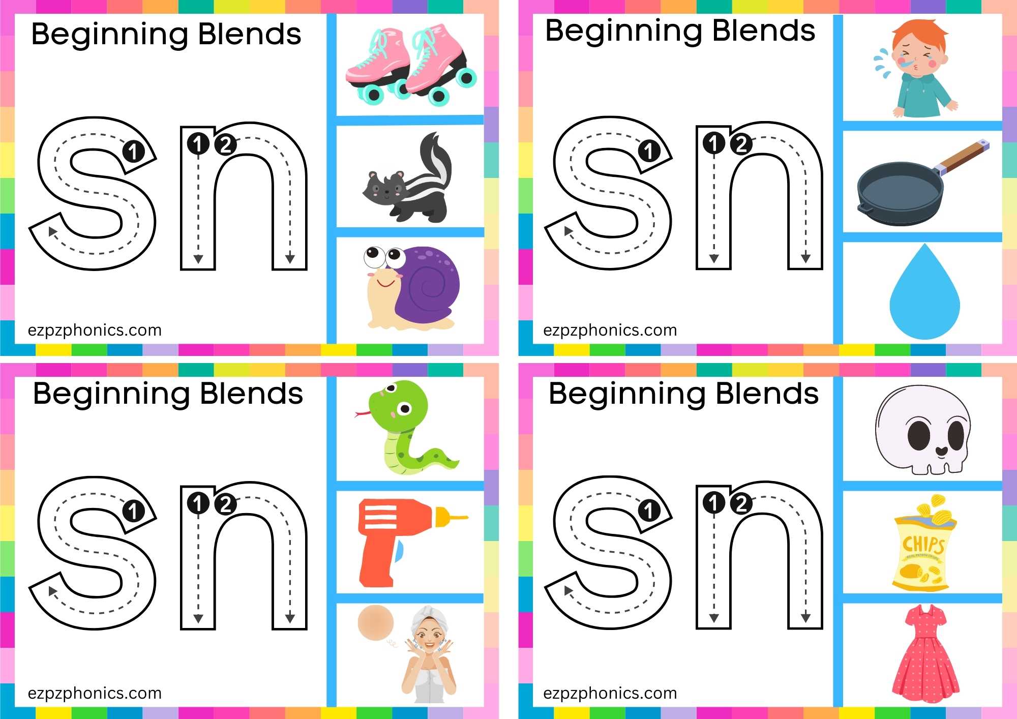SN Beginning Blends Clip Cards Trace The Letters And Clip The Correct ...