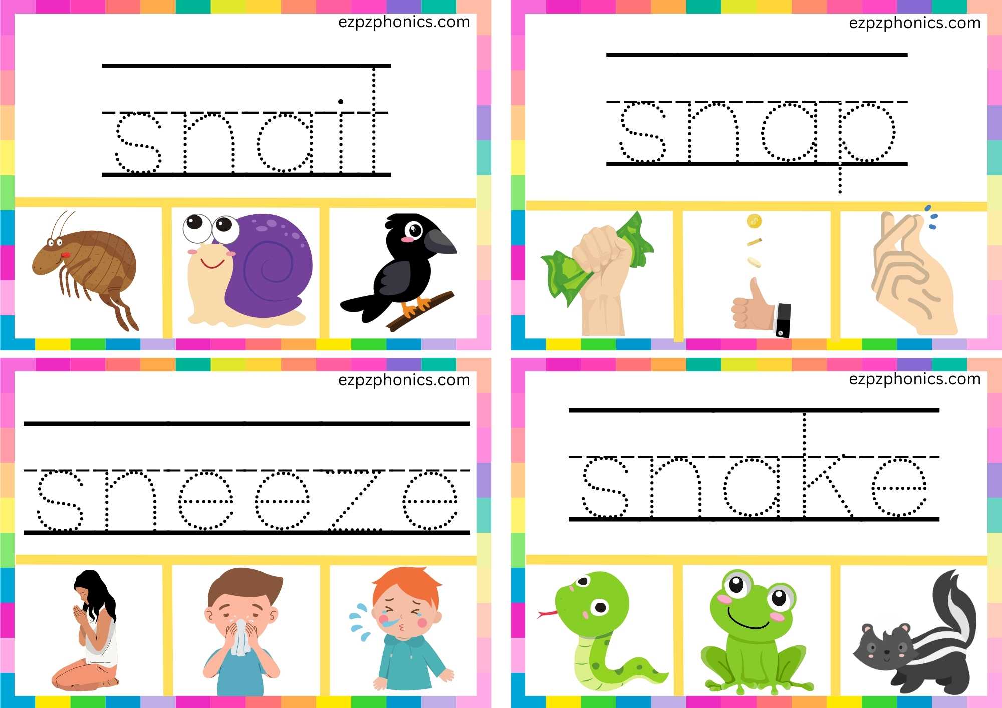 SN Beginning Blends Clip Cards Trace The Words And Clip The Correct ...