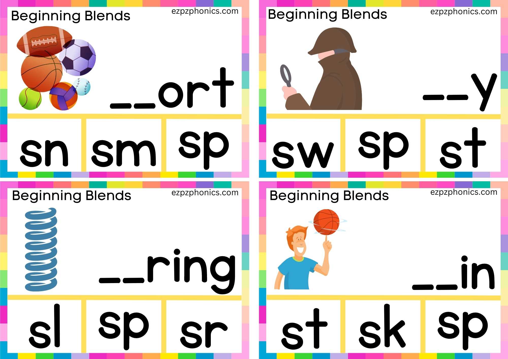SP Beginning Blends Clip Cards Finish The Words And Clip The Correct ...