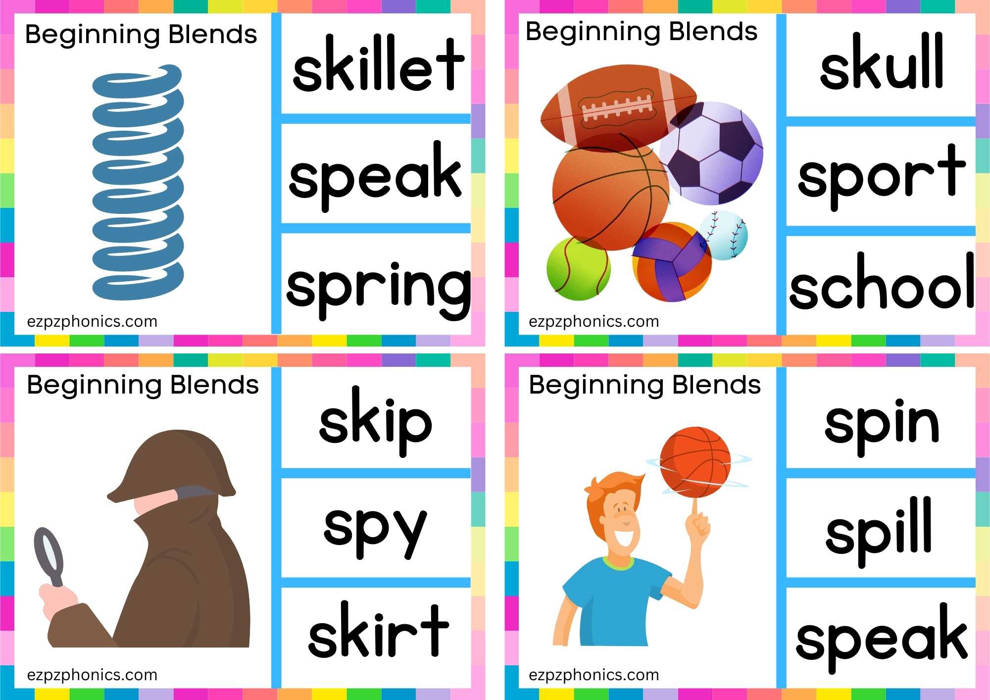 SP Beginning Blends Clip Cards Look At The Image And Clip The Correct ...