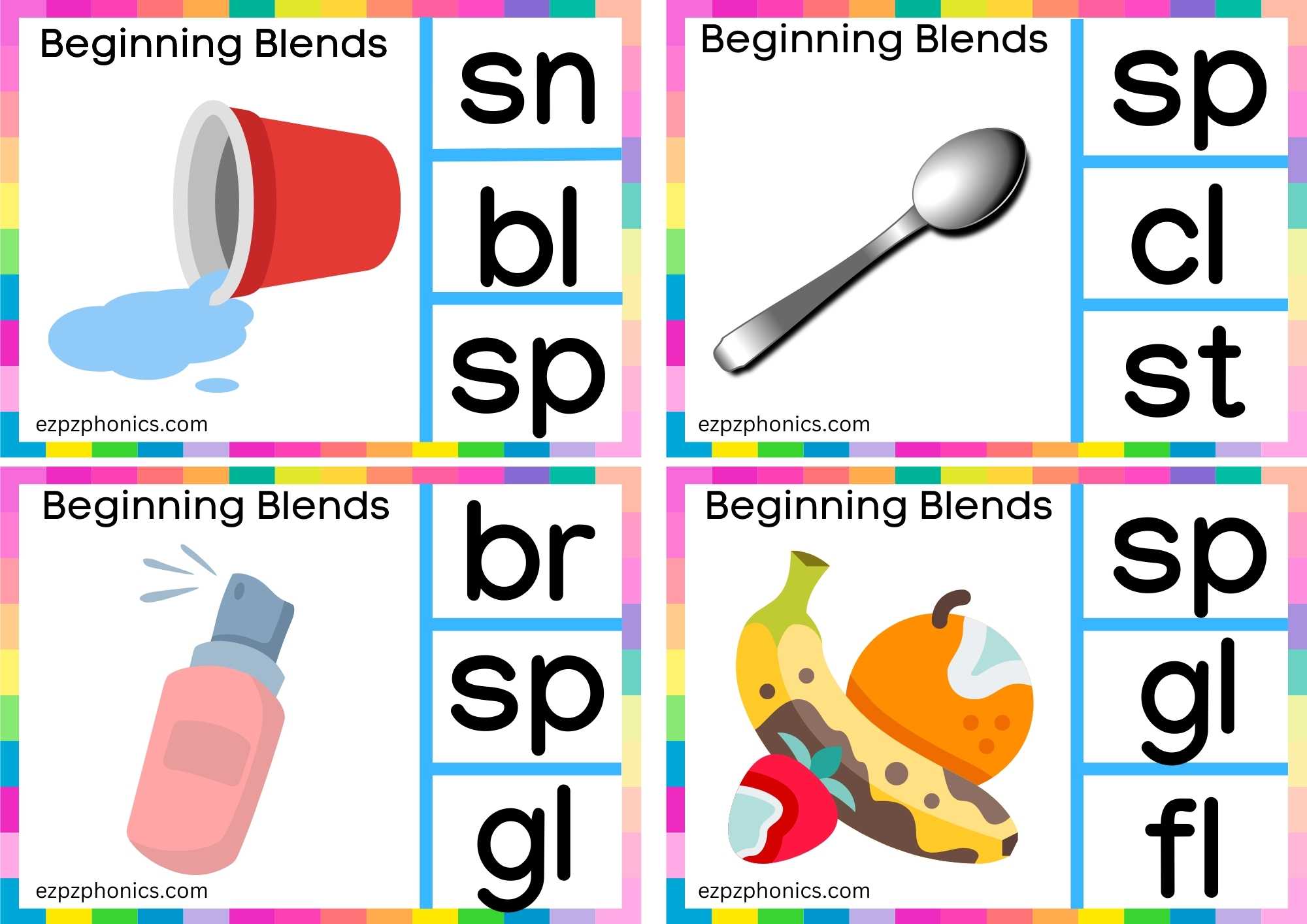 SP Beginning Blends Clip Cards Look At The Images And Clip The Correct ...