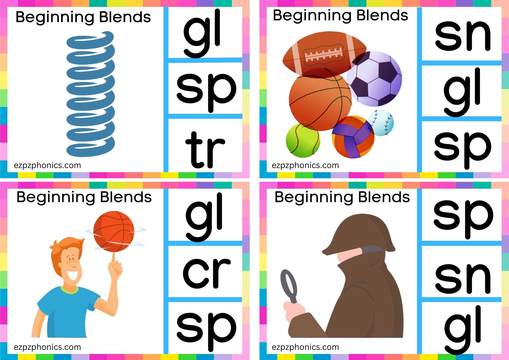 SP Beginning Blends Clip Cards Look At The Images And Clip The Correct ...
