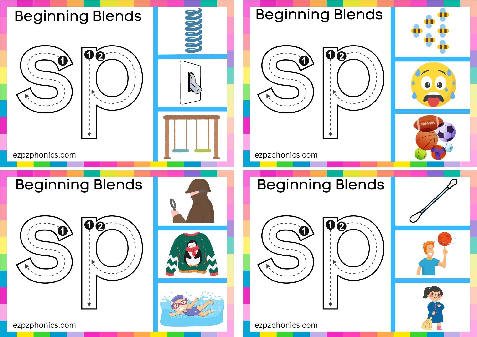 SP Beginning Blends Clip Cards Trace The Letters And Clip The Correct ...