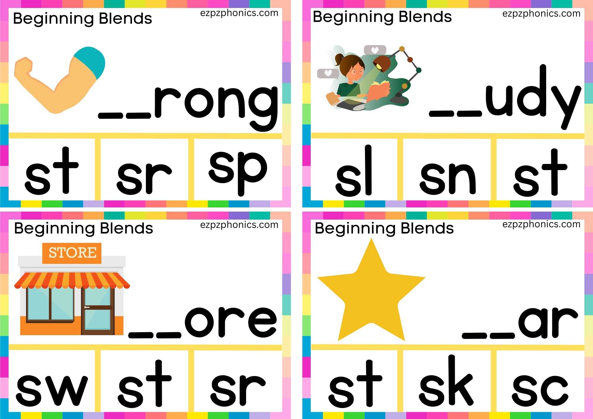 ST Beginning Blends Clip Cards Finish The Words And Clip The Correct ...
