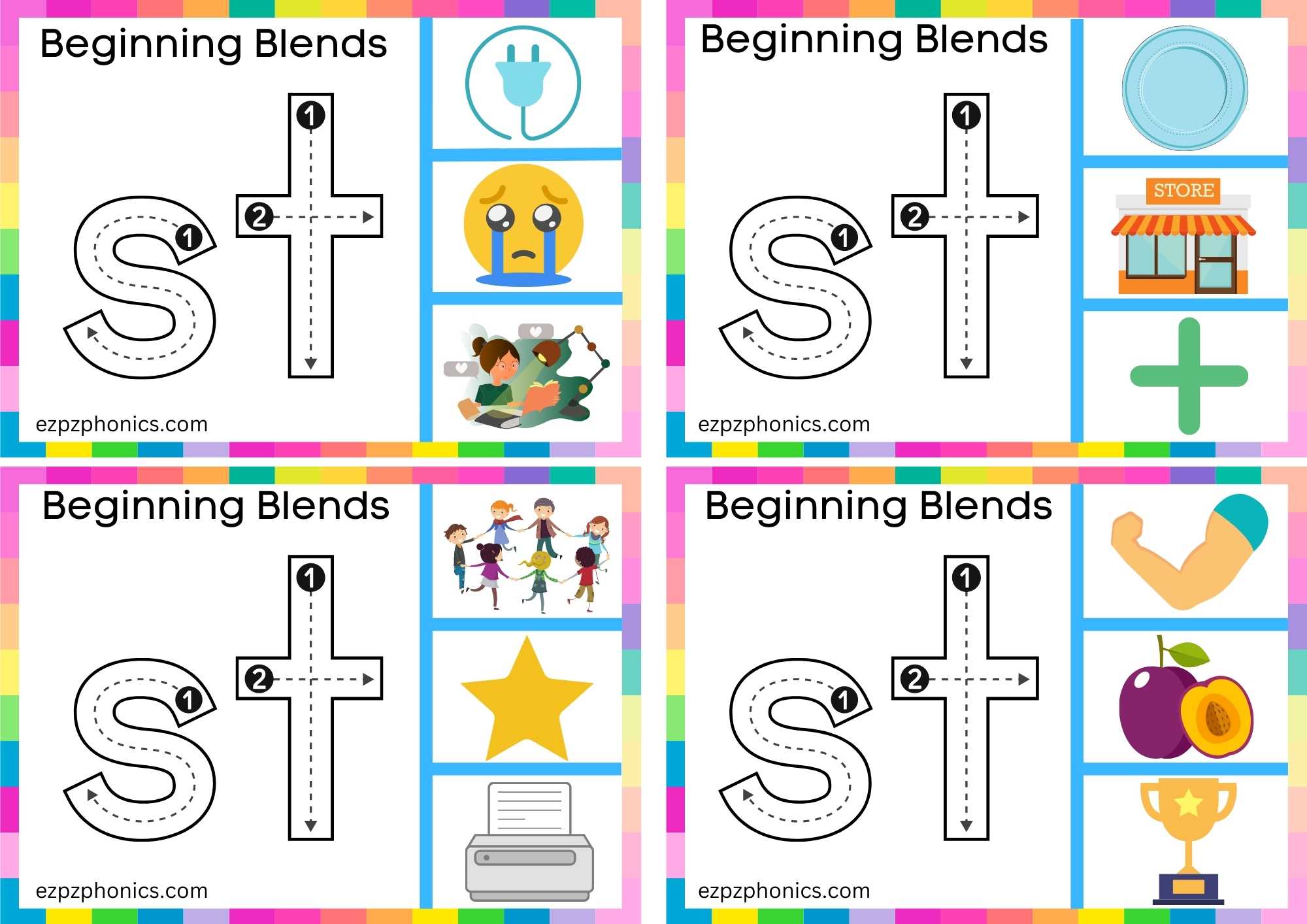 ST Beginning Blends Clip Cards Trace The Letters And Clip The Correct ...