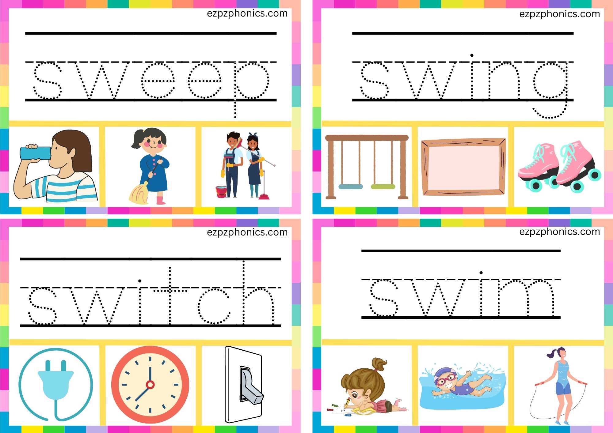 SW Beginning Blends Clip Cards Trace The Words And Clip The Correct ...