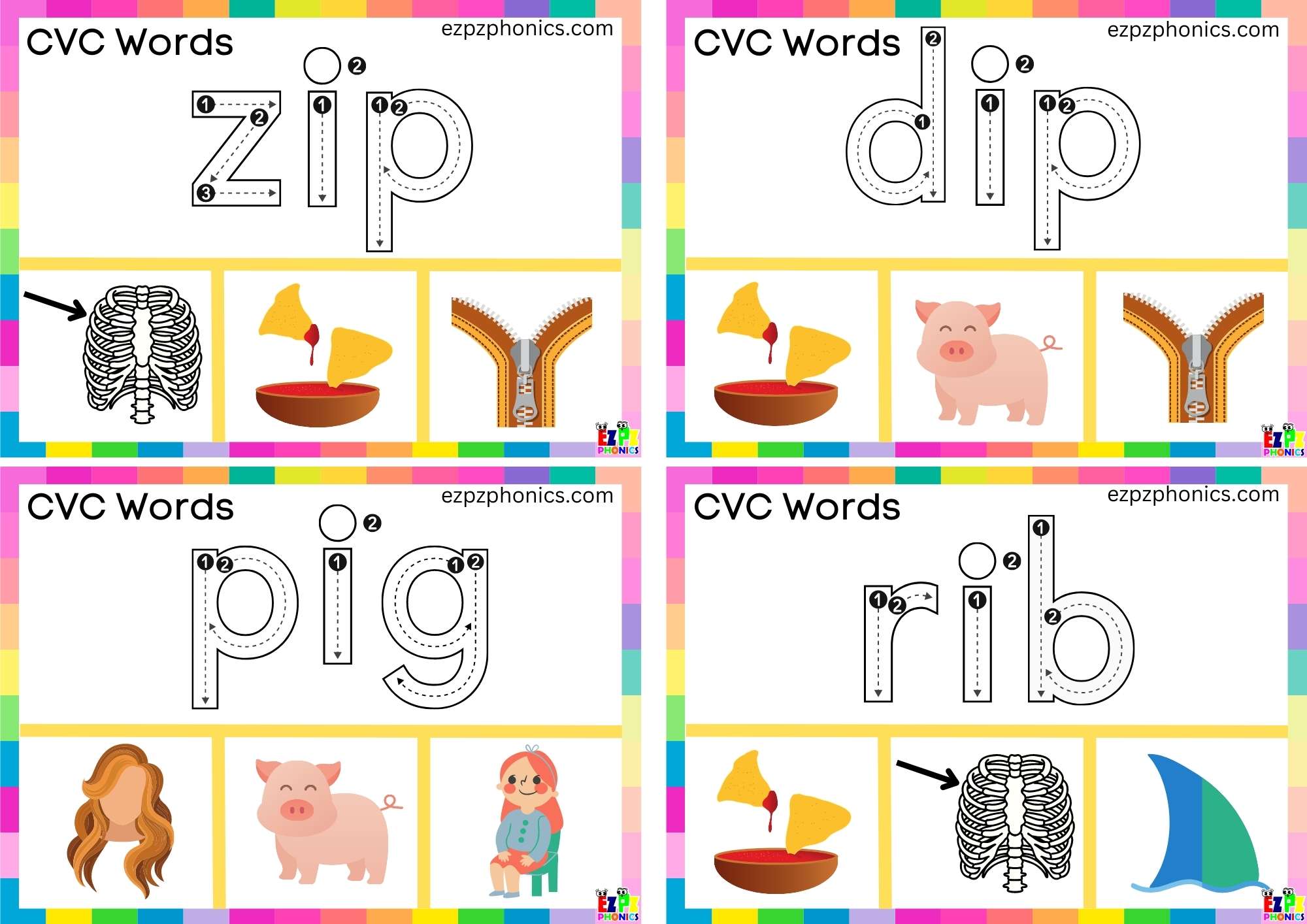 Short i Vowel CVC words Trace the letters and clip the correct image 2 ...