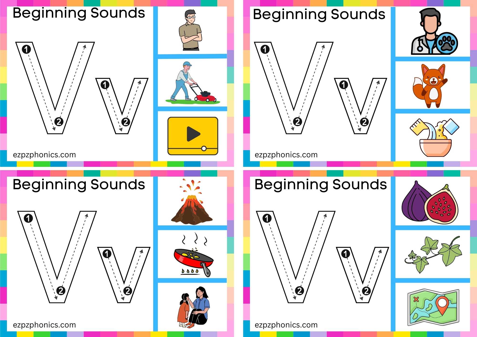 1 V Beginning Sound Clip Cards - ezpzphonics.com