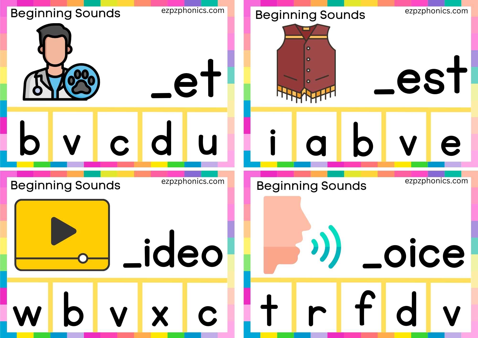 10 V Beginning Sound Clip Cards - ezpzphonics.com