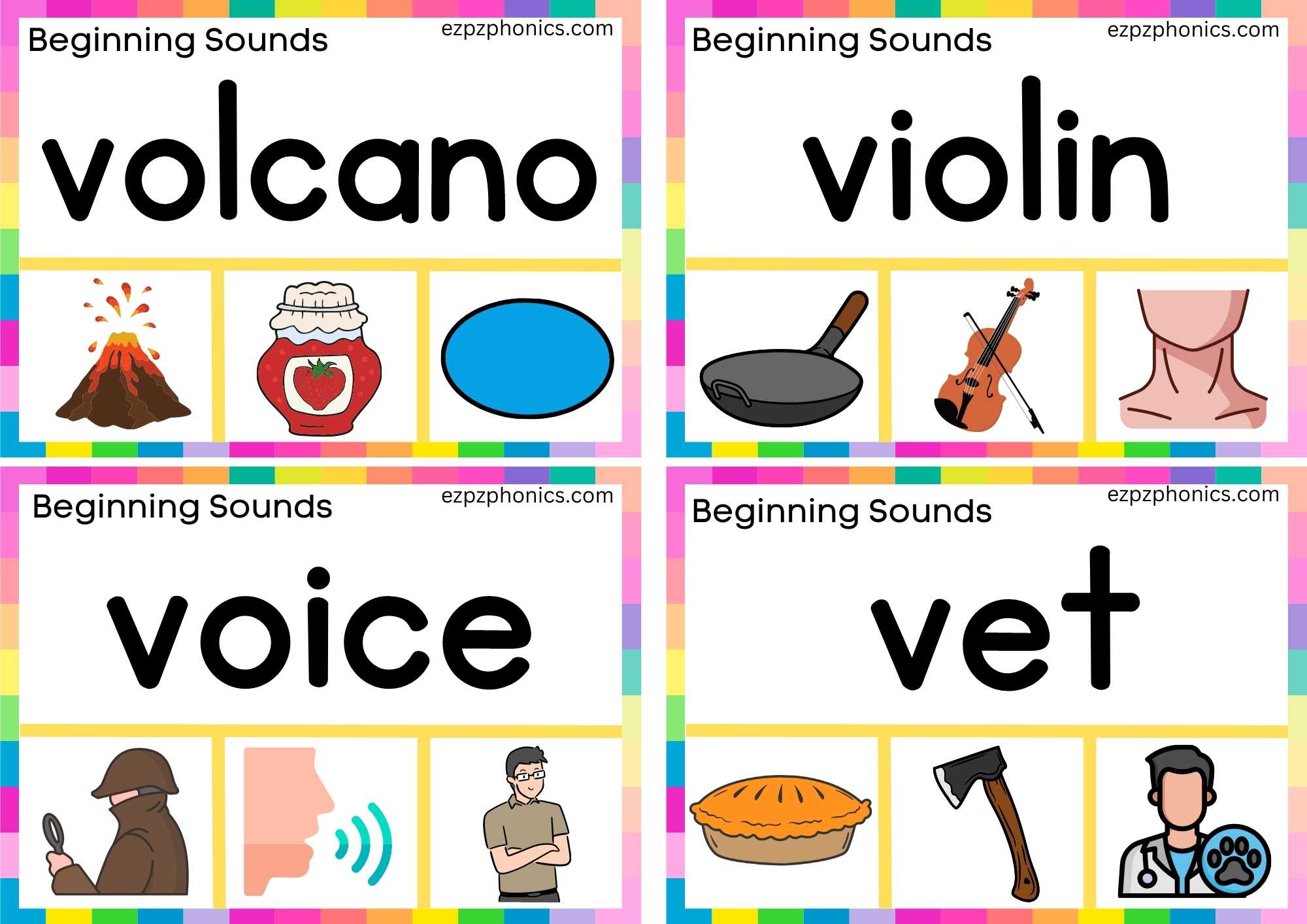 V Beginning Sound Clip Cards. Read the Word then Clip the Correct Image ...