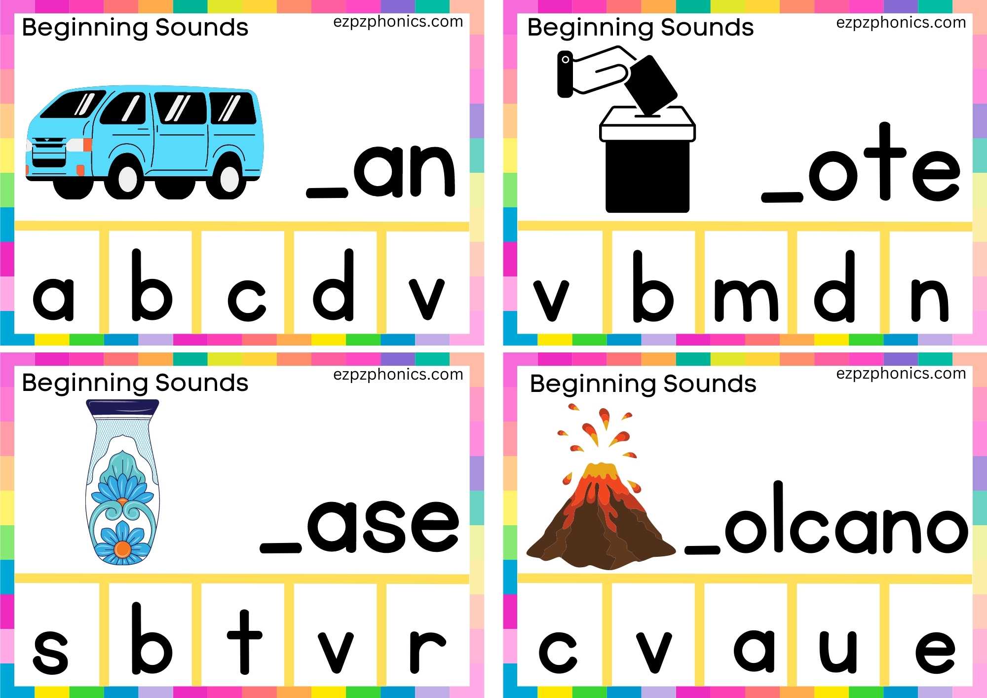 9 V Beginning Sound Clip Cards - ezpzphonics.com