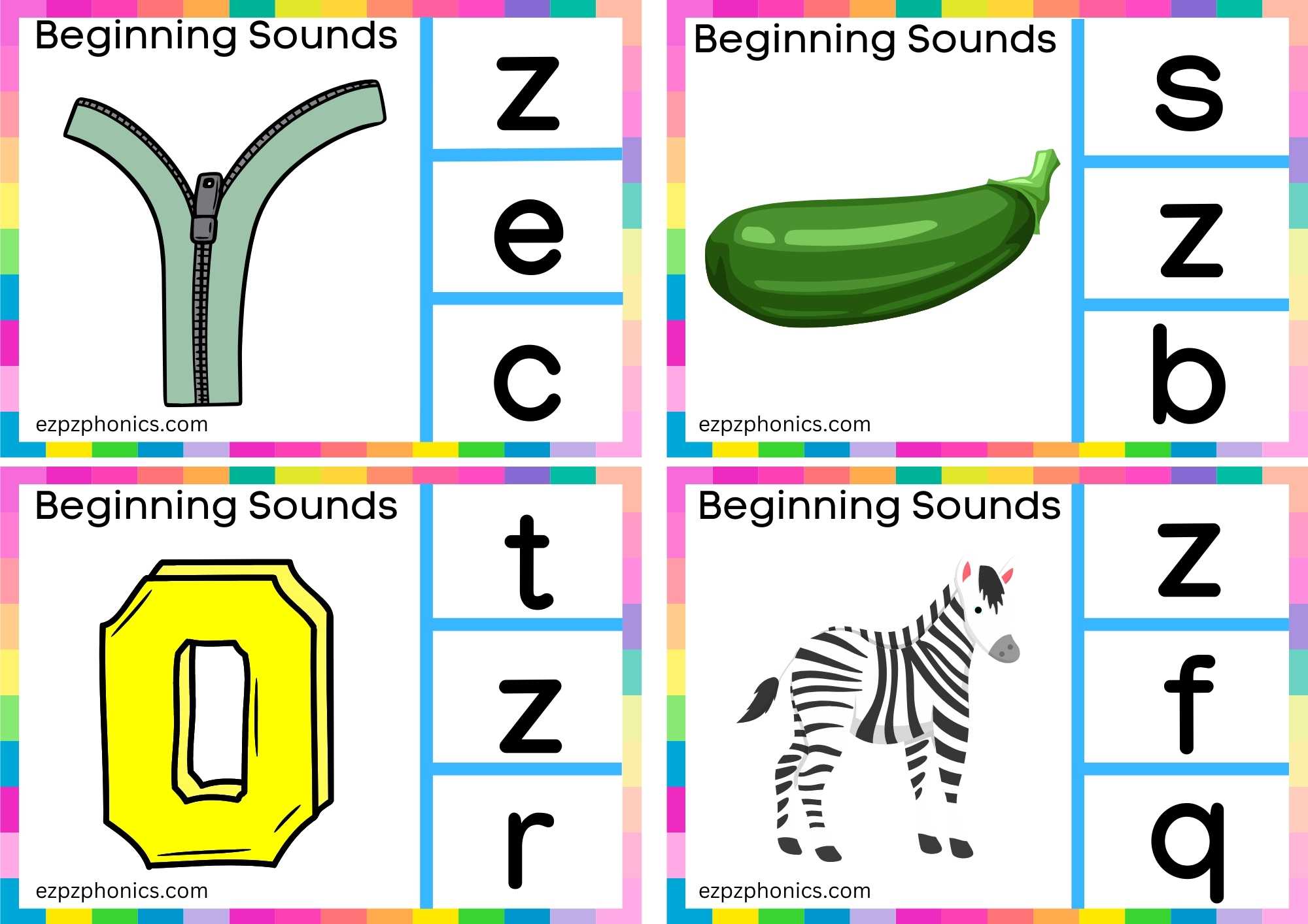 2 Z Beginning Sound Clip Cards - ezpzphonics.com