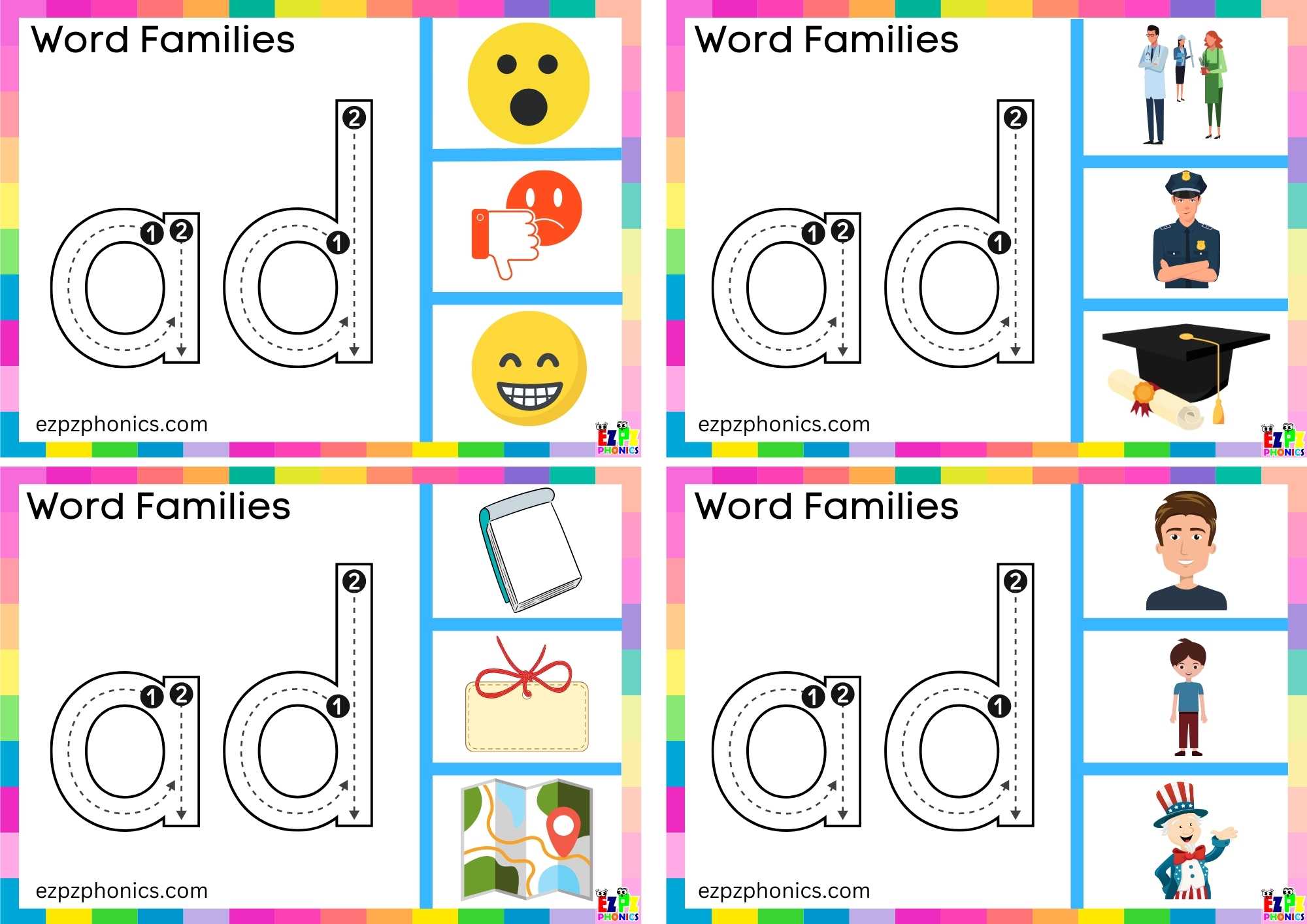ad Word Family Trace the Letters and Clip the Image. Clip Card Activity ...