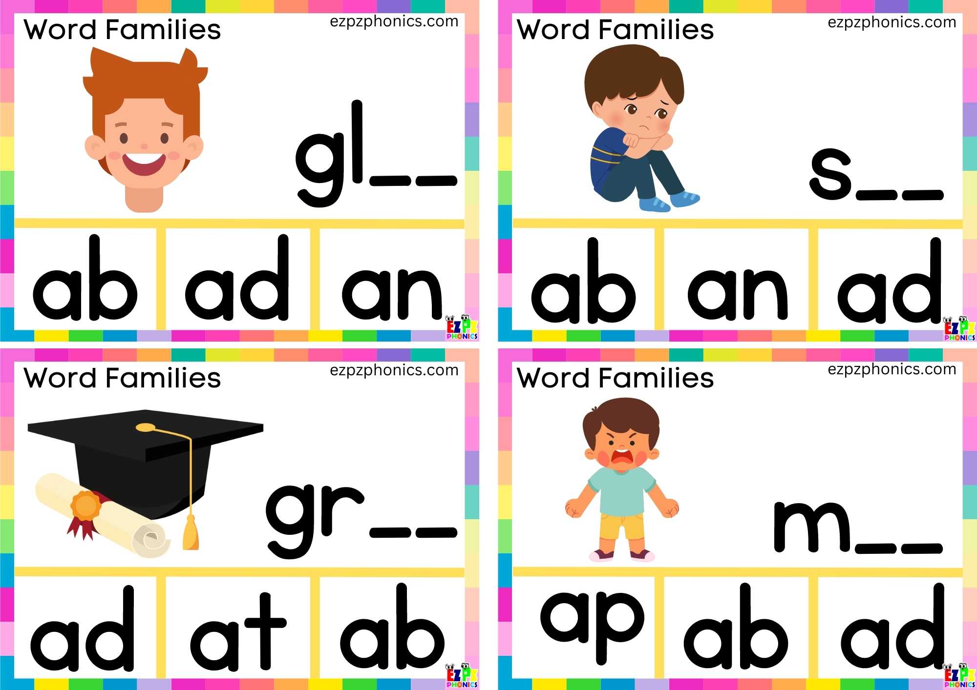 Word Family ad Finish the word and clip the correct letters ...