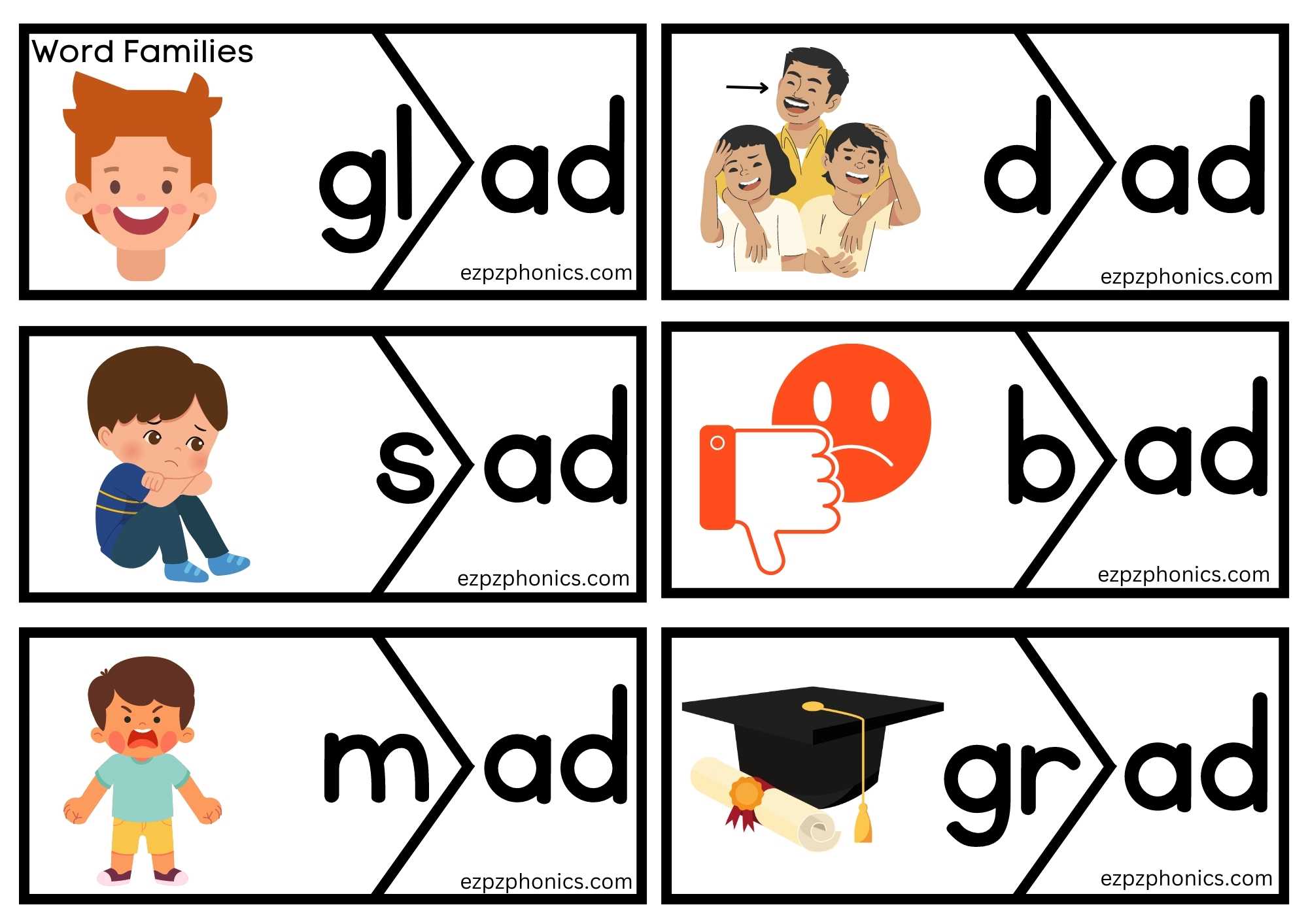 ad Word Family Puzzle Match. Activity for Kids - ezpzphonics.com