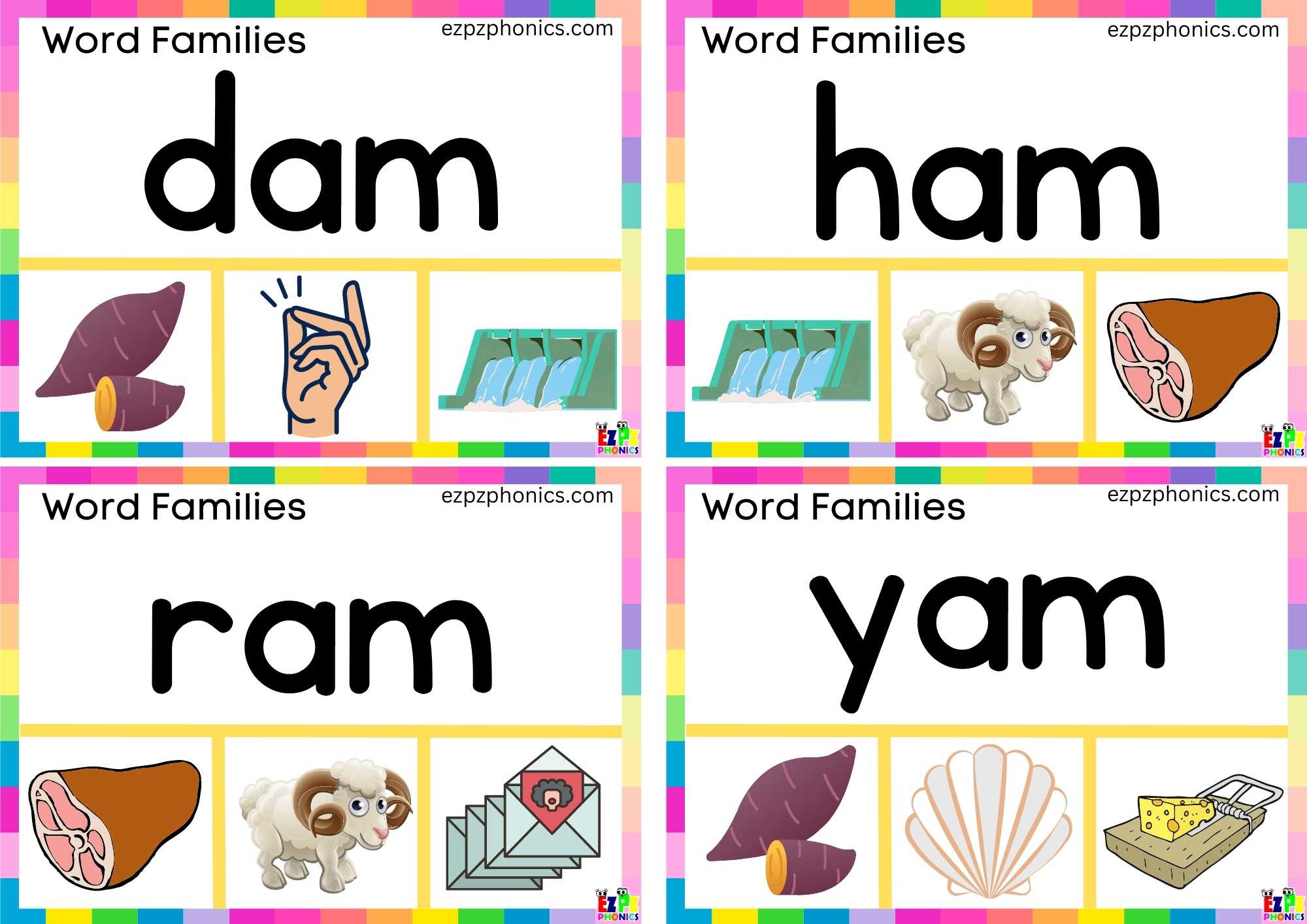 Read the word and clip the correct image. Clip Cards for Word Family am ...