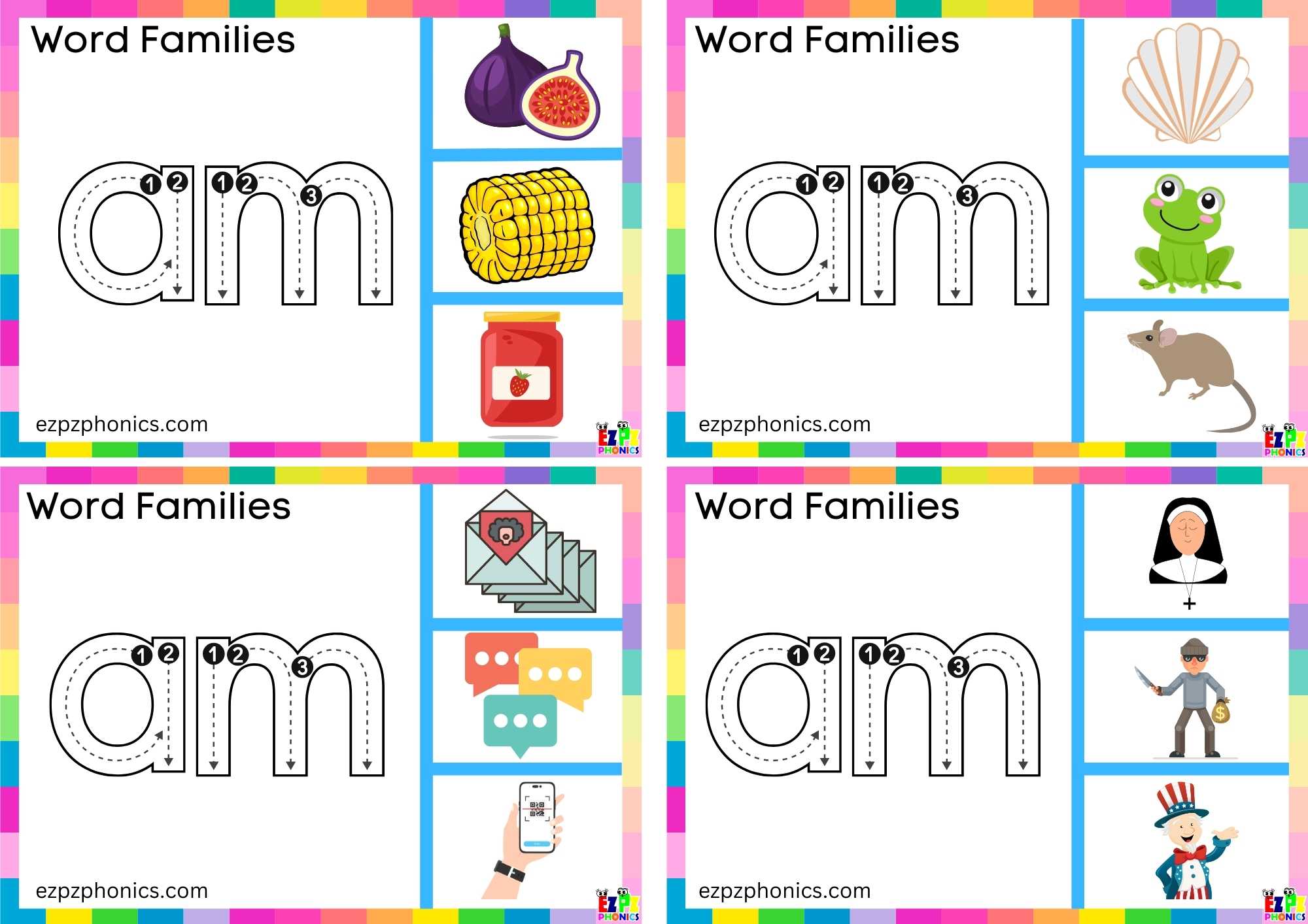 Trace the letters am and clip the image Clip Cards group 2 Word Family ...