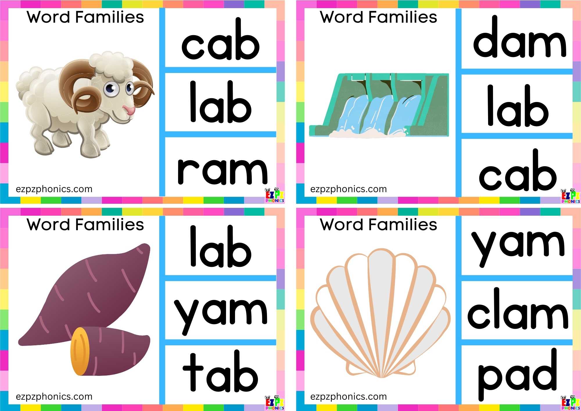 am Word Family Clip Cards Look at the image and clip the correct word ...