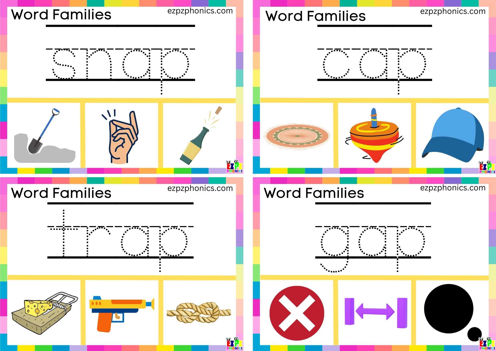 Word Family ap Write the words and clip the correct image clip cards ...