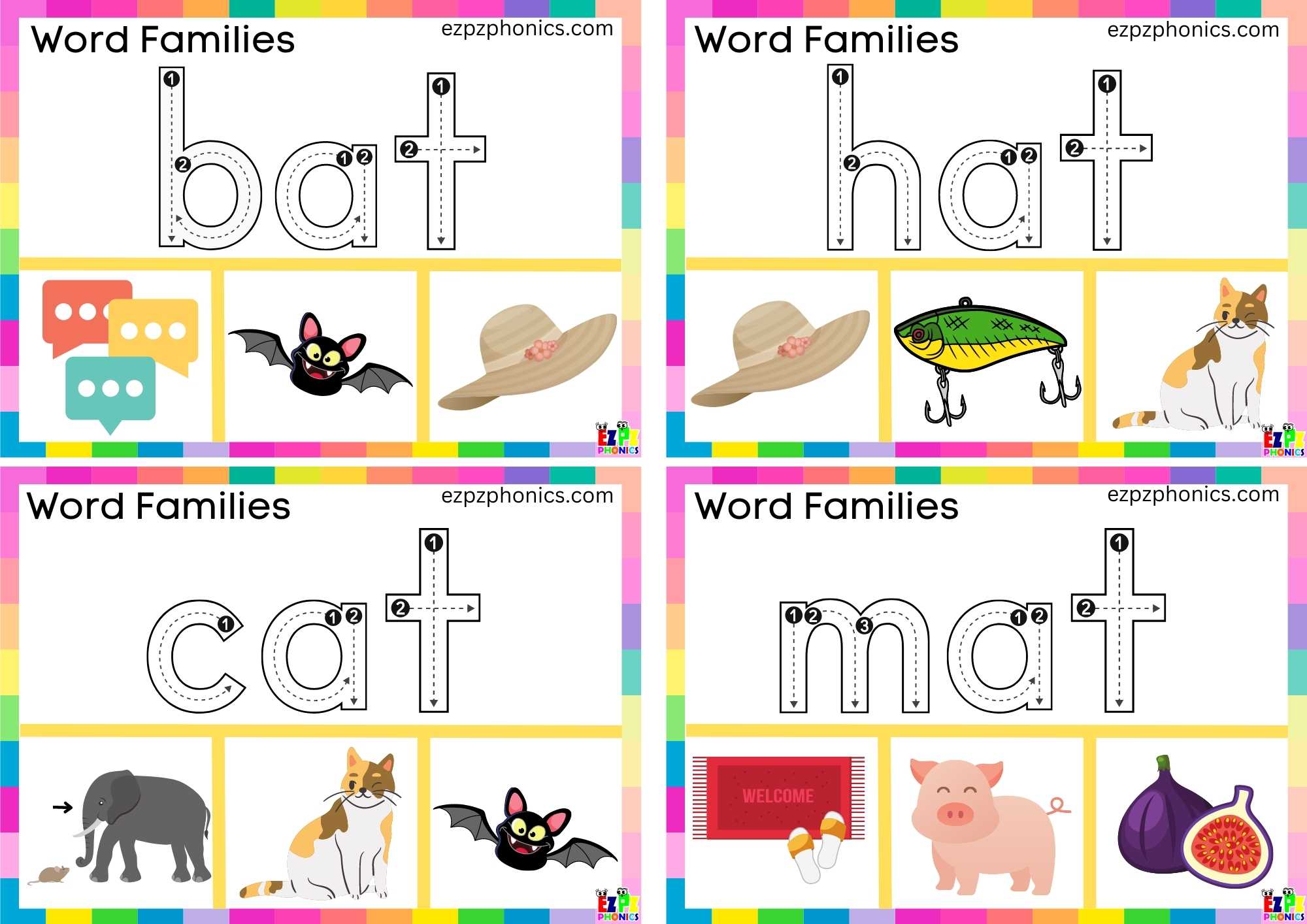 Word Family at trace the word and clip the correct image Clip cards ...