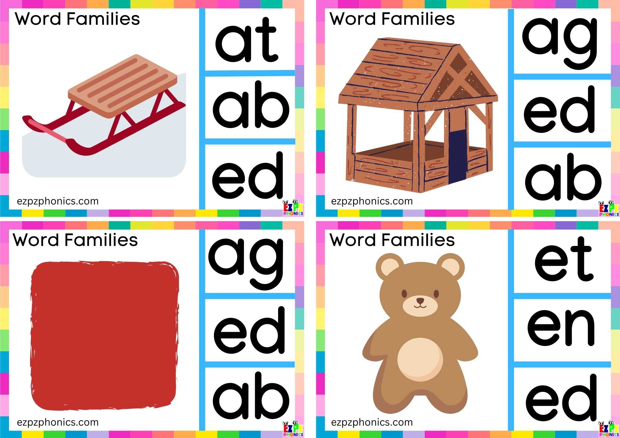 Word Family ed Look at the image and clip the correct letters clip ...