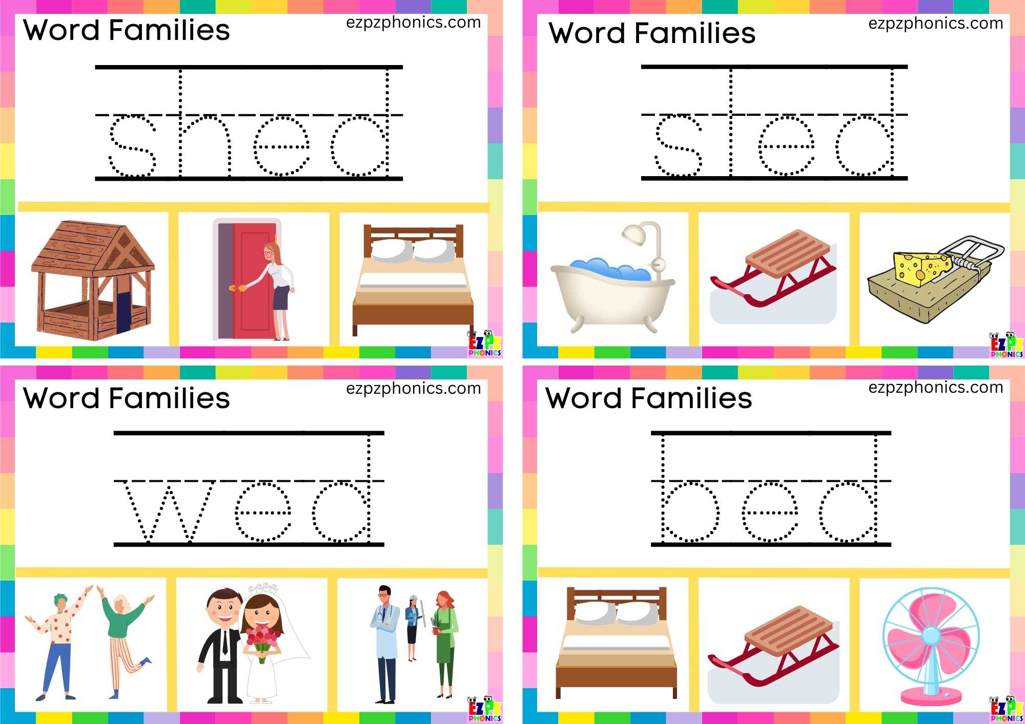 Word Family ed Write the words and clip the image clip cards group 1 ...